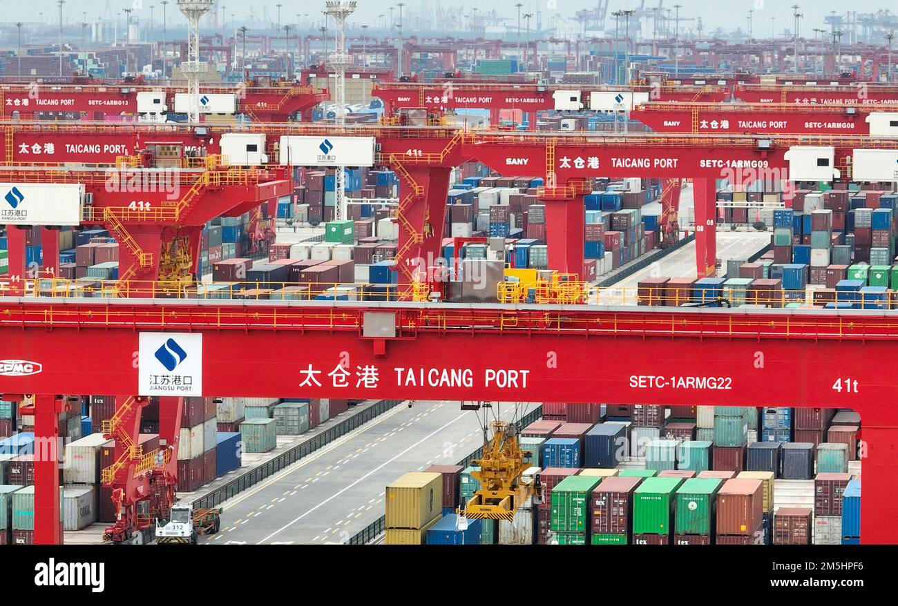 SUZHOU, CHINA - DECEMBER 29, 2022 - The container terminal of Taicang ...