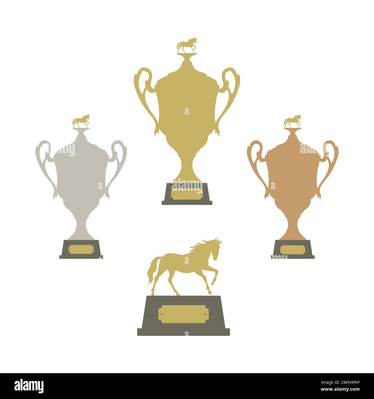 Equestrian sports gold silver and bronze trophies vector set Stock ...