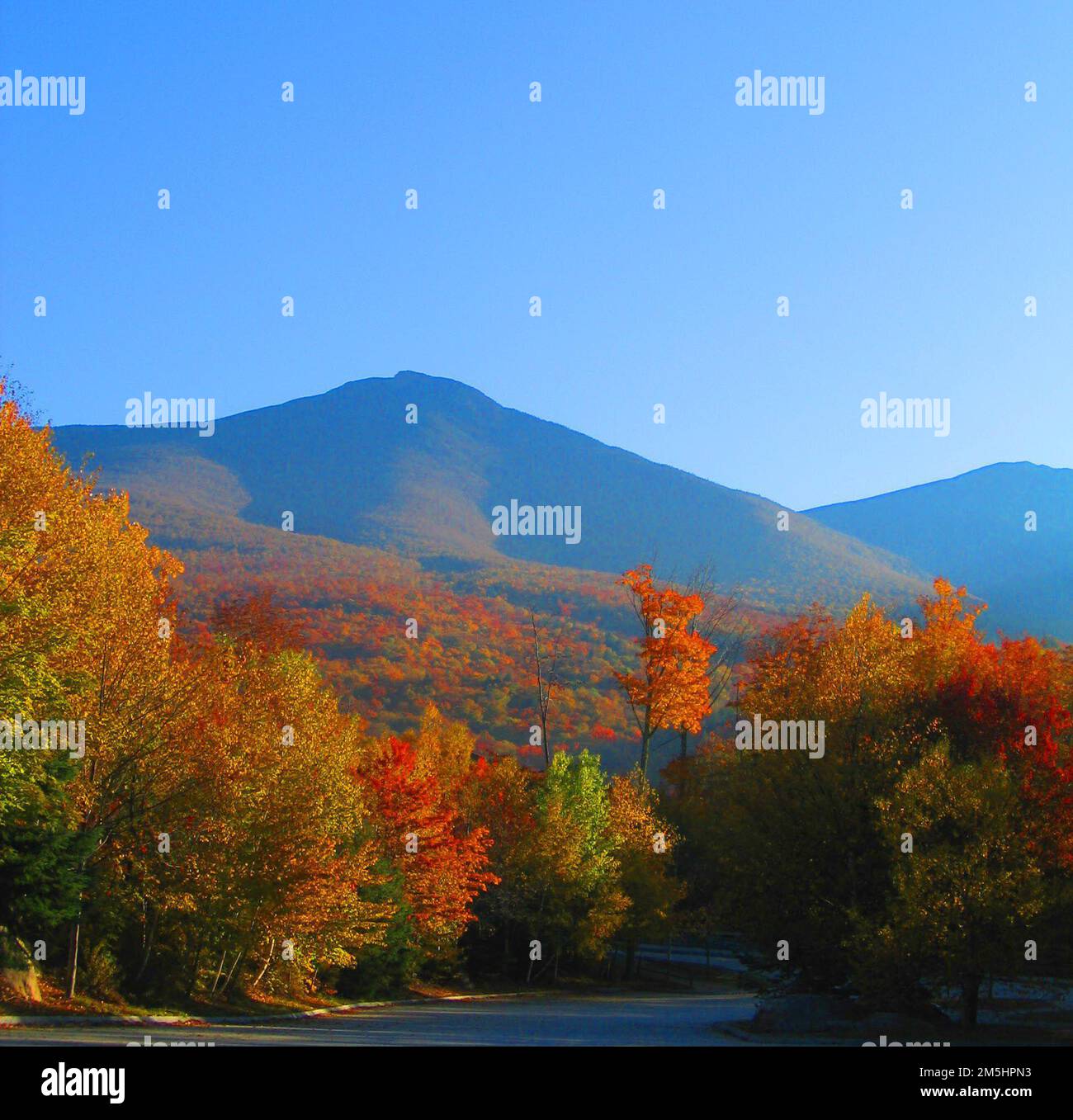 Kancamagus Scenic Byway - View of Flume Gorge. Crimson and gold trees ...