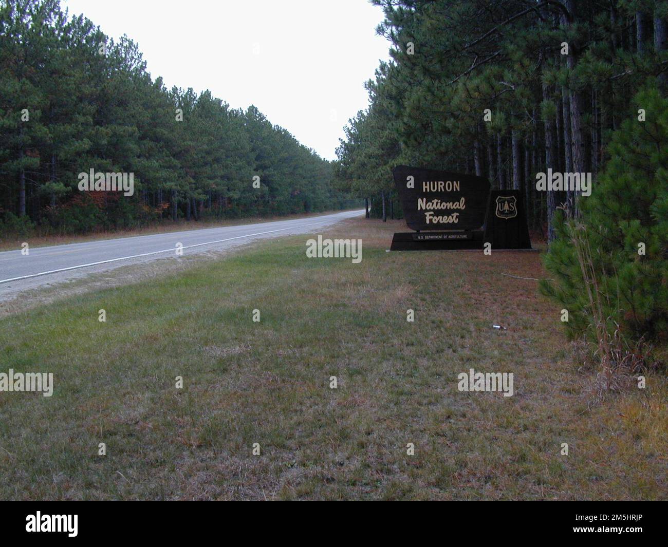 River Road Scenic Byway - Portal Sign for Huron National Forest. Dark ...