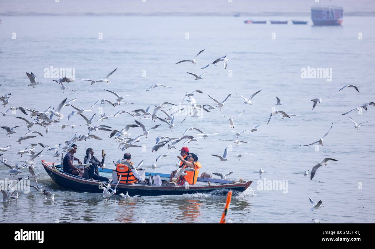 Varanasi, Uttar Pradesh, India - Nov 20 2022: Boating in Varanasi ...