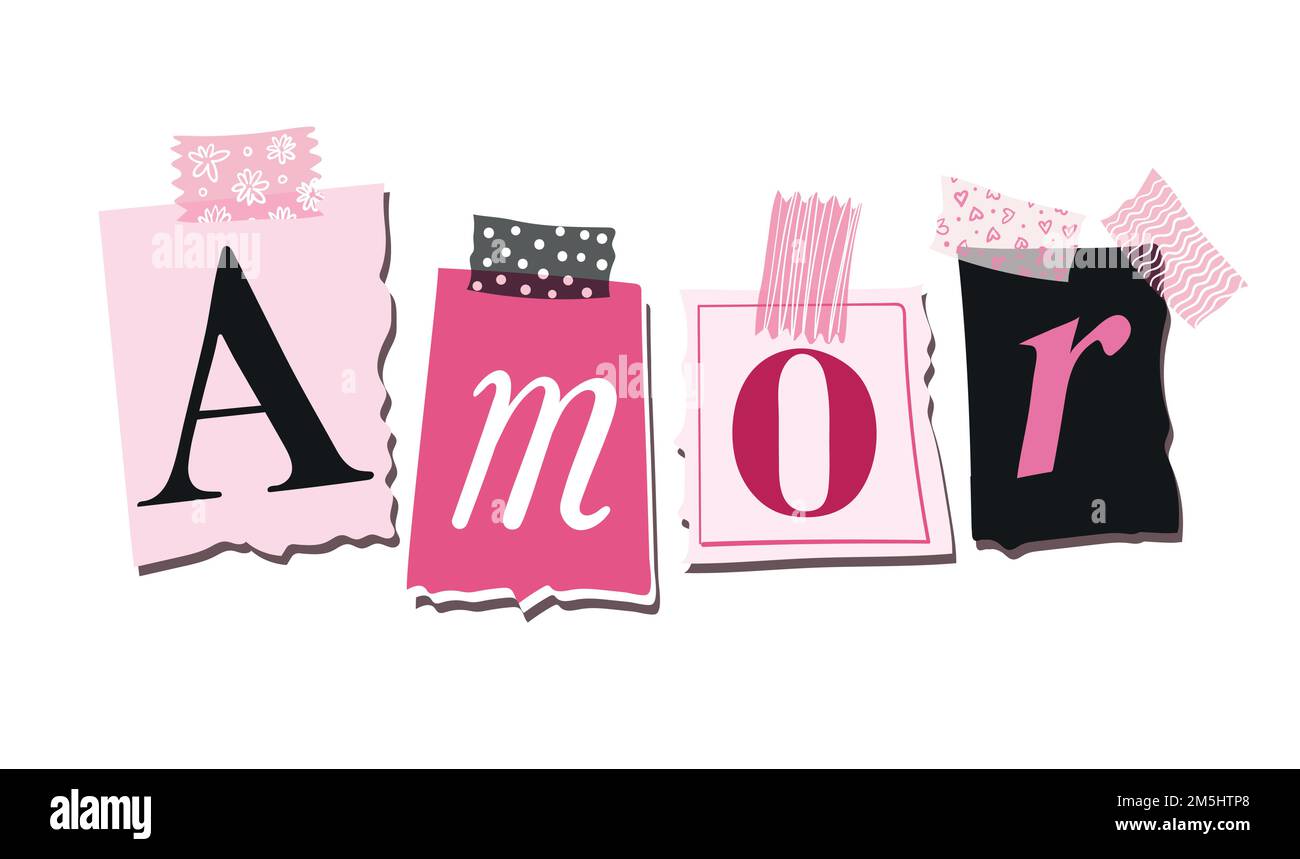 Love, a word in Spanish from newspaper letters, a collage for a wedding ...