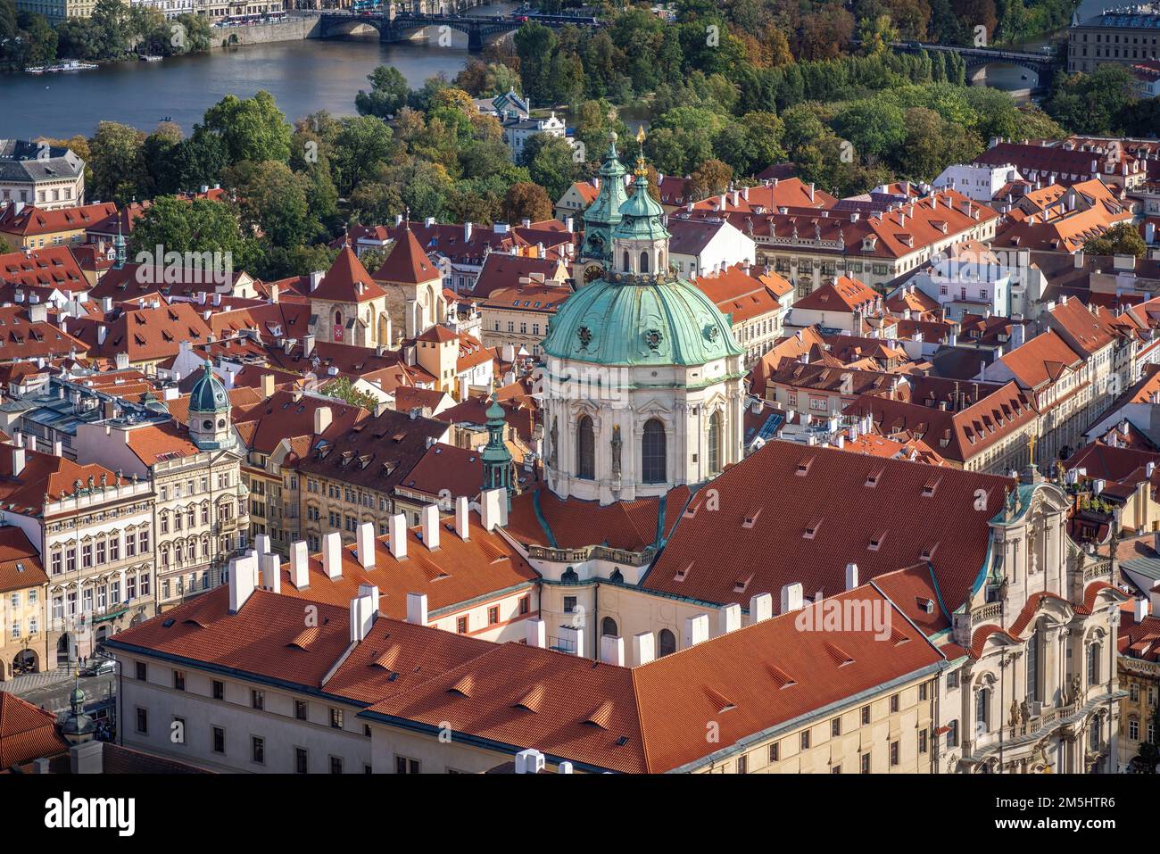 Aerial view of St. Nicholas Church at Mala Strana - Prague, Czech ...