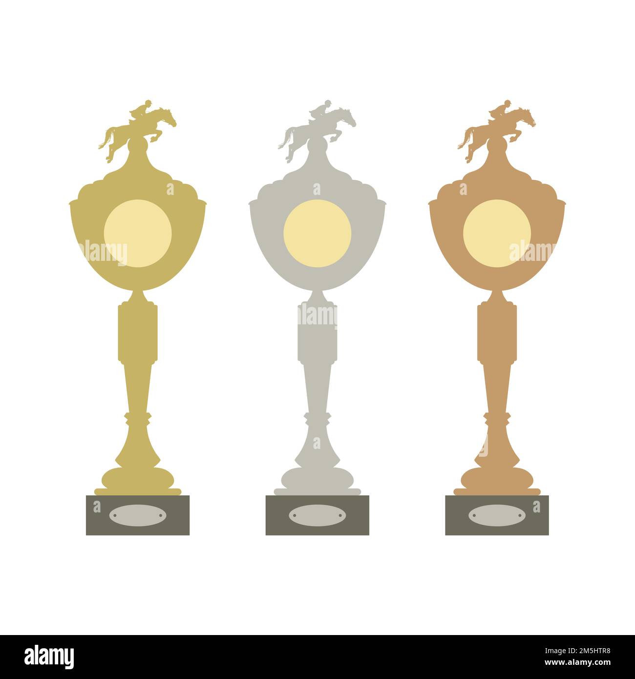 Equestrian sports gold silver and bronze trophies vector set Stock ...