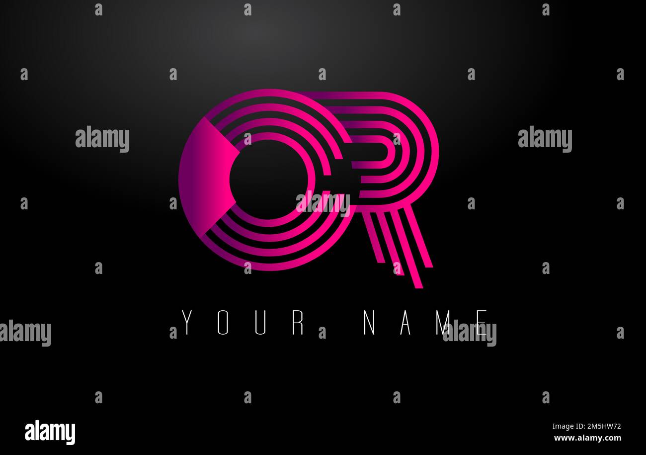 OR Magenta Lines Letter Logo. Creative Line Letters Design Vector ...