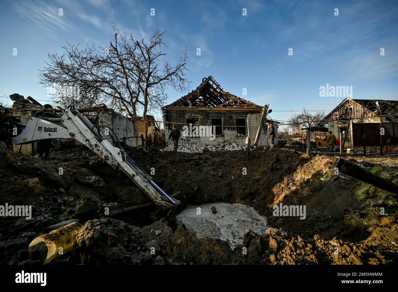 STEPNE, UKRAINE - DECEMBER 29, 2022 - A destroyed house is seen after a Russian S-300 missile ...