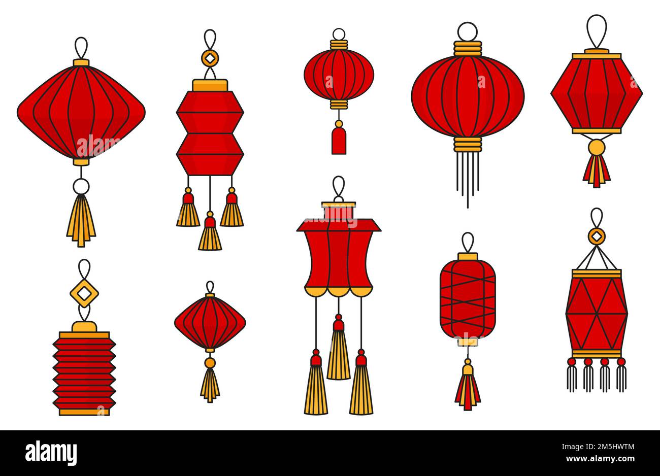 Chinese red lantern set. Hanging paper lamps. Chinese New Year Stock ...