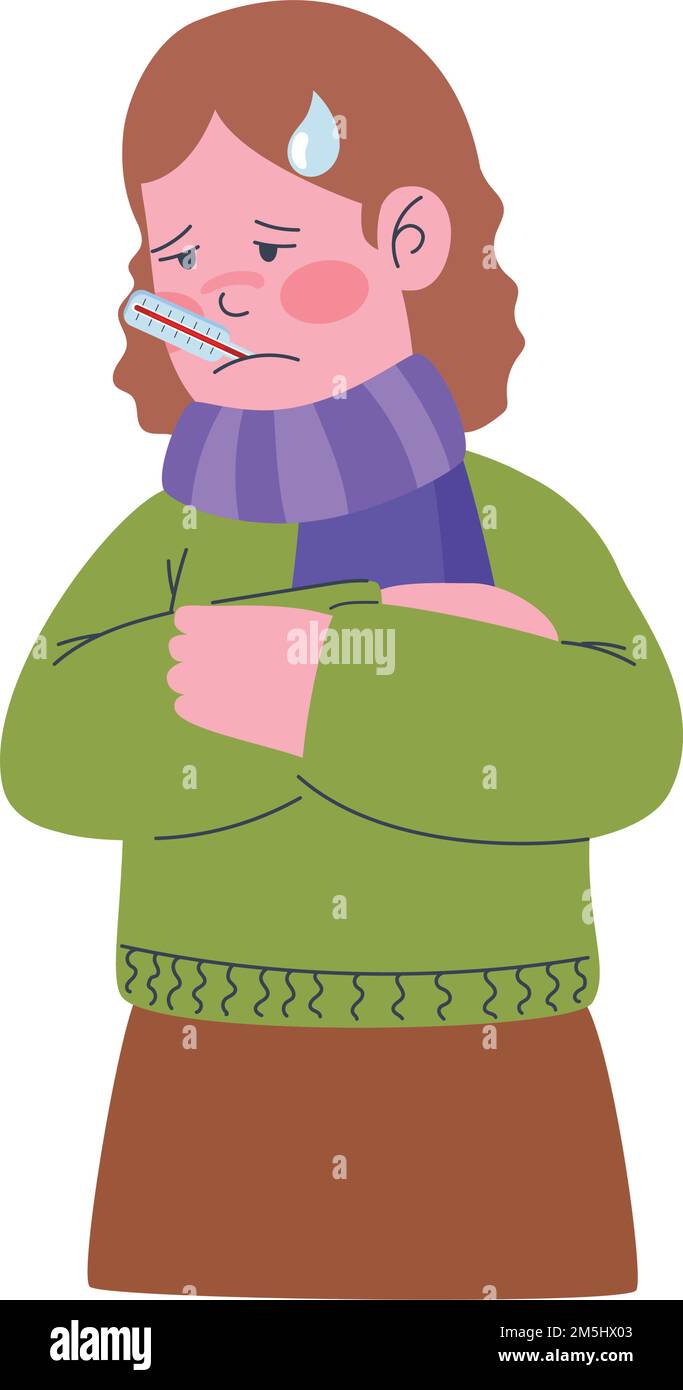 Sick young woman thermometer Stock Vector Images - Alamy