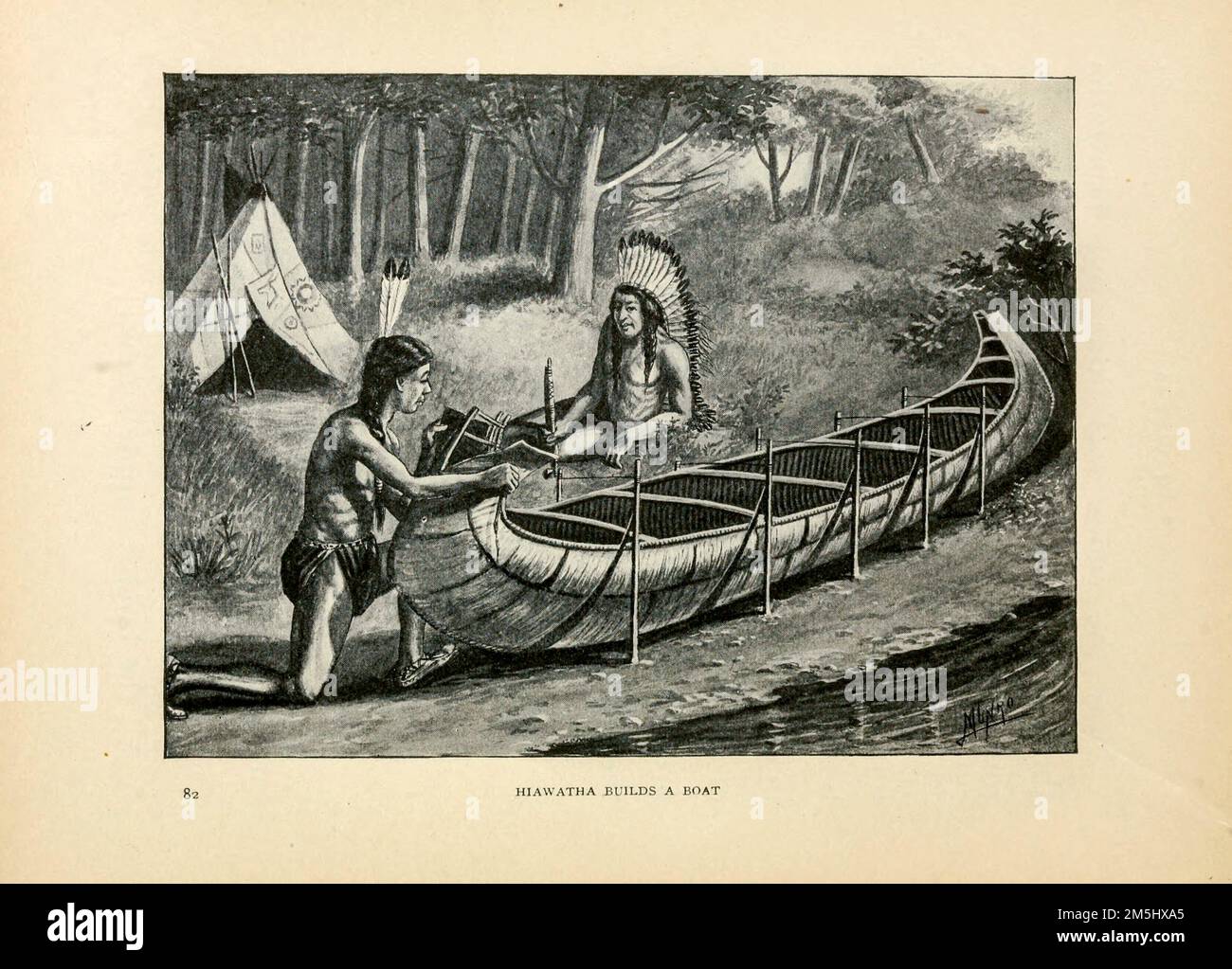 Hiawatha builds a boat illustrated by Ella Booher, From the book ...
