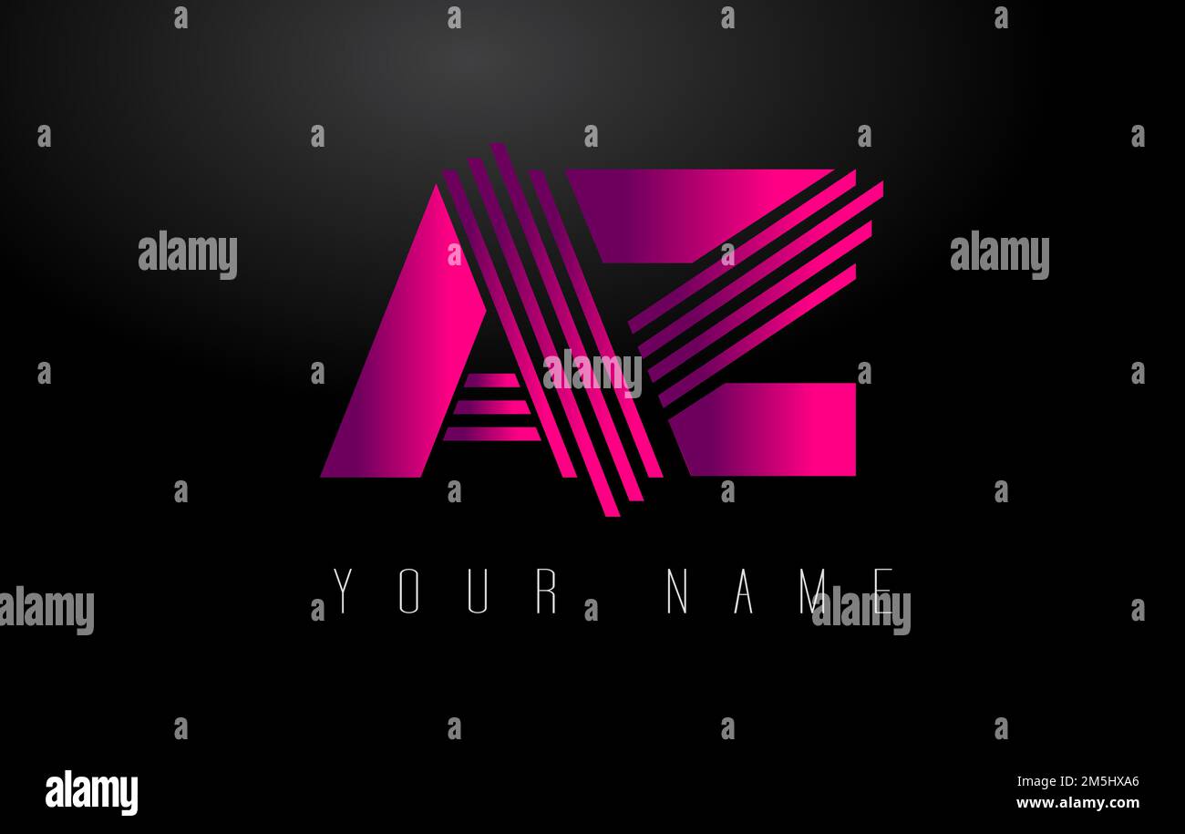AZ Magenta Lines Letter Logo. Creative Line Letters Design Vector ...