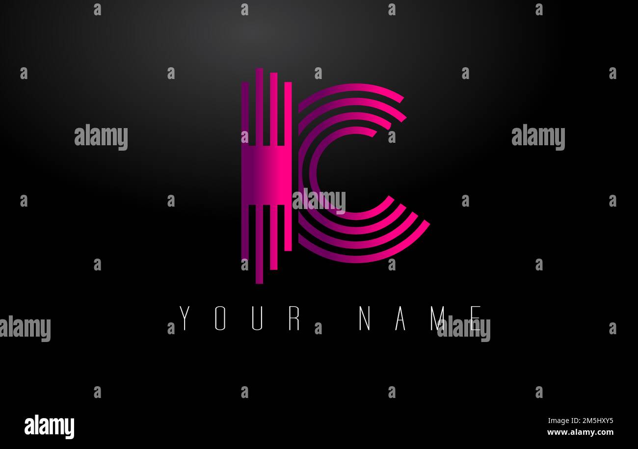 IC Magenta Lines Letter Logo. Creative Line Letters Design Vector ...