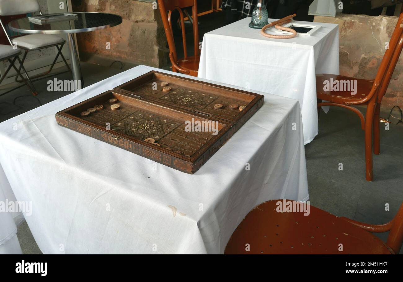 A tawle, traditional Lebanese board game, is seen at Beit Beirut Museum ...