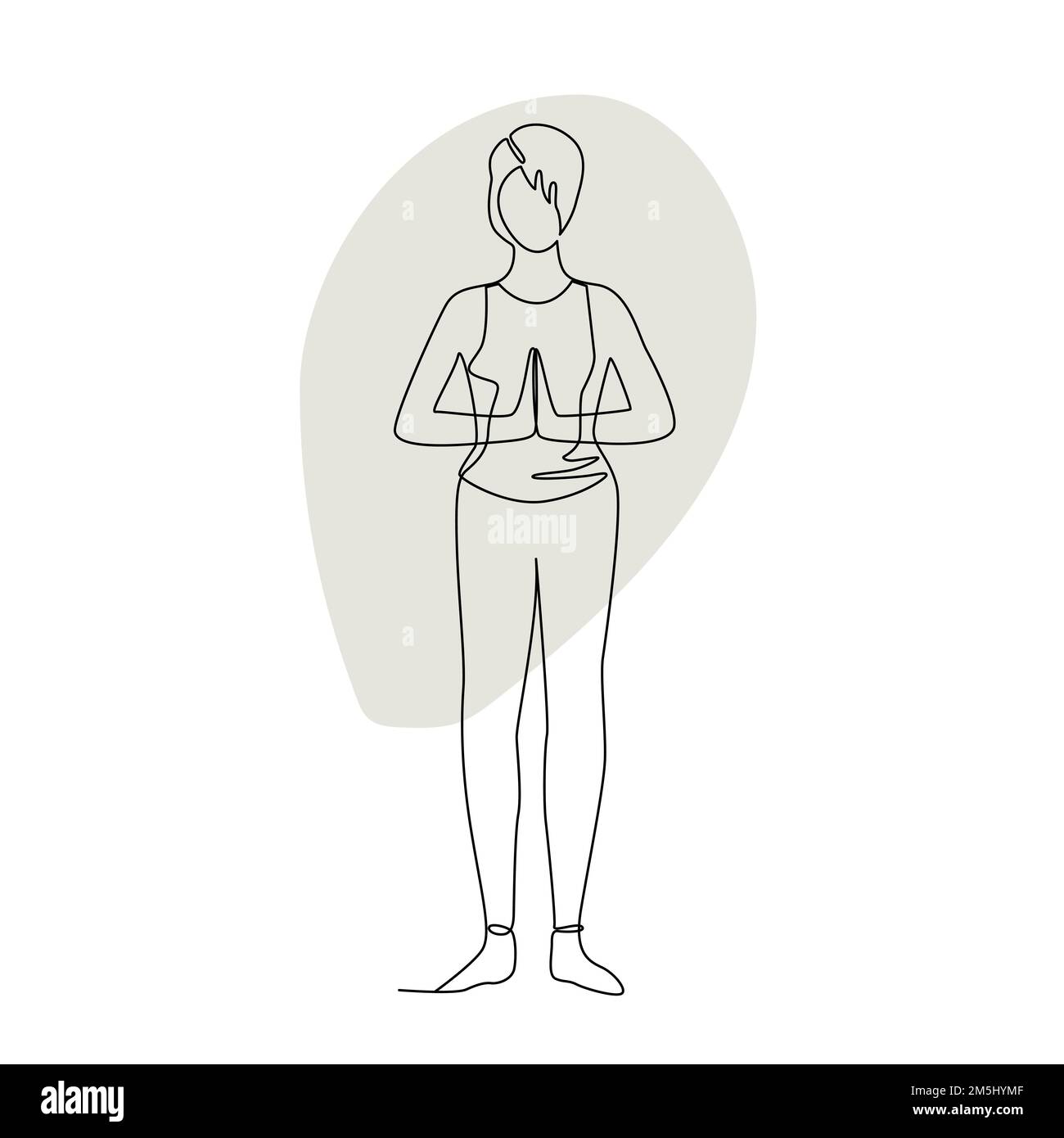 Single line drawing of a girl standing in a yoga pose with abstract ...