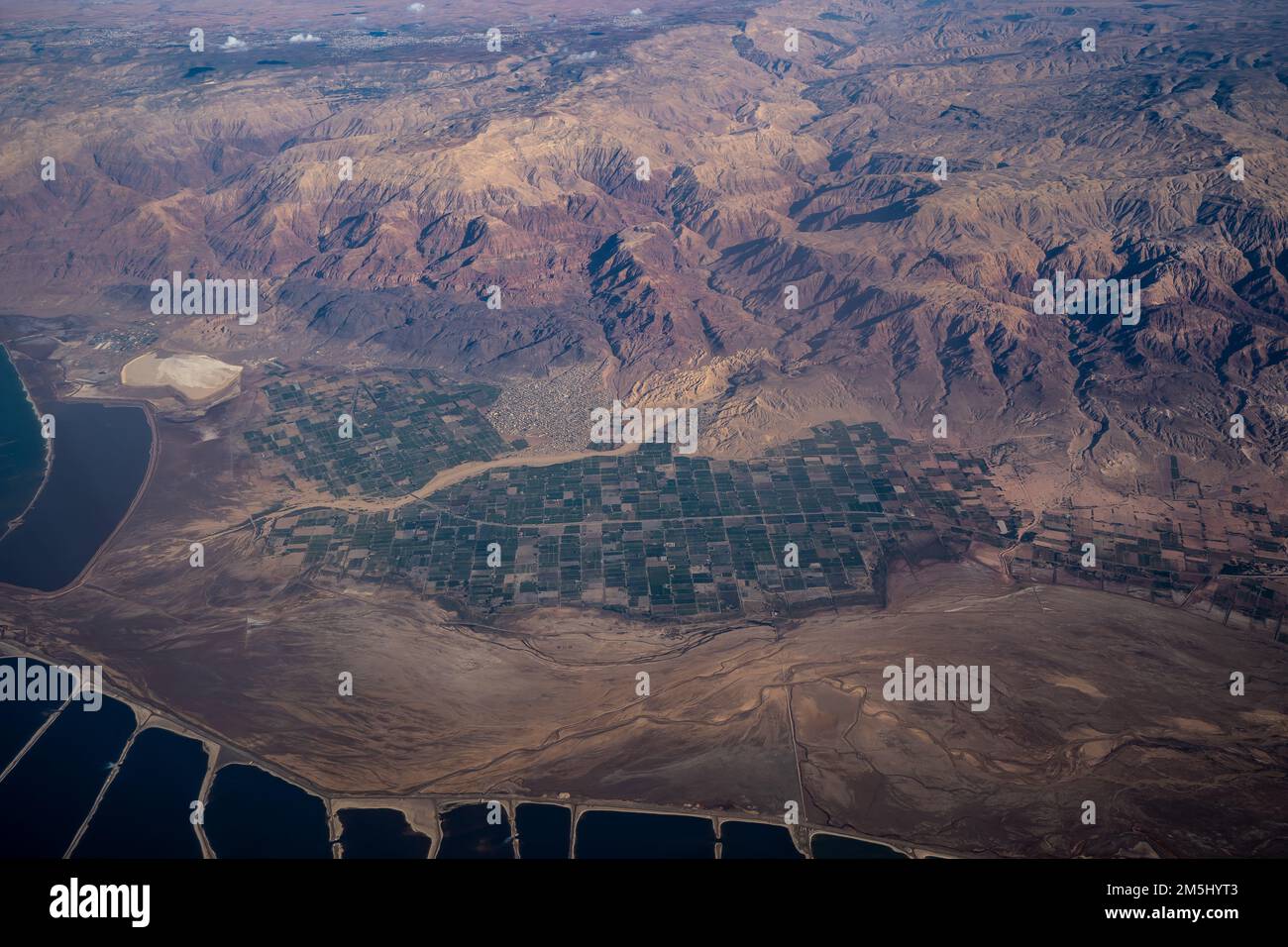 Aerial view of the landscape of the Jordanian Dead Sea region, Jordan ...