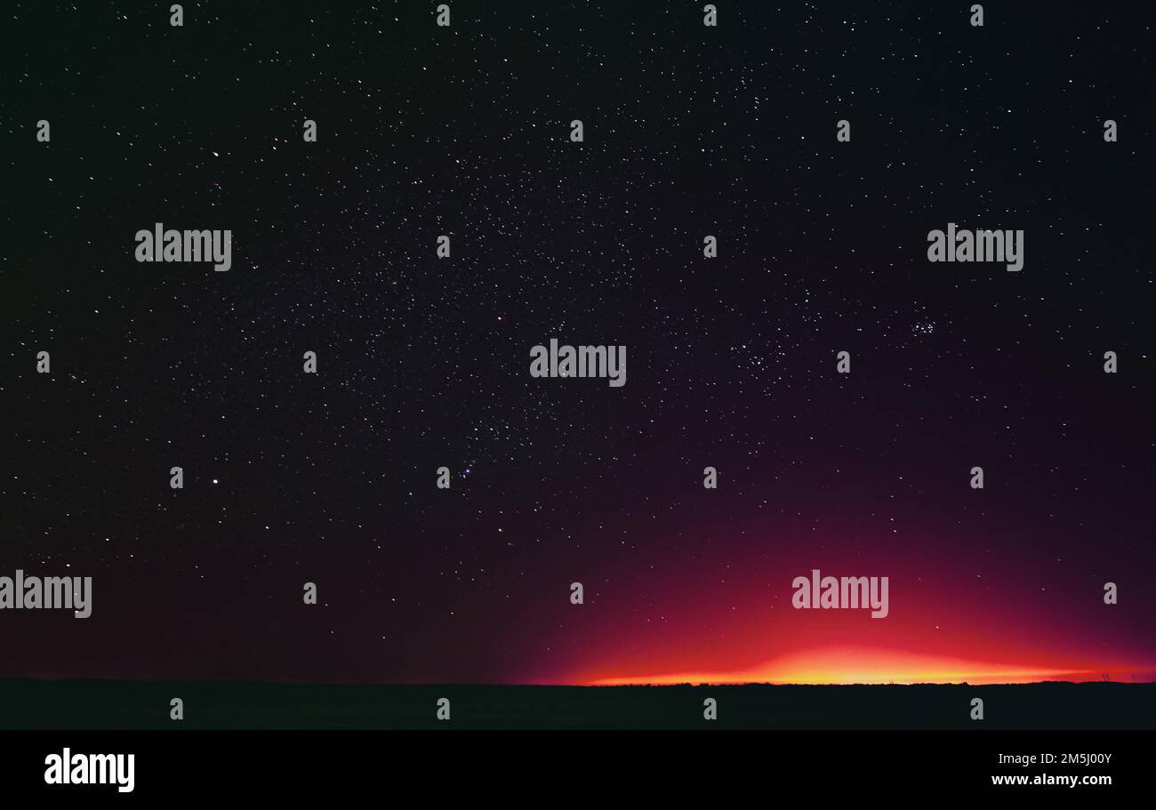 Colourful Night Starry Sky In Dark Blue Colors. Soft Blue-orange-pink ...