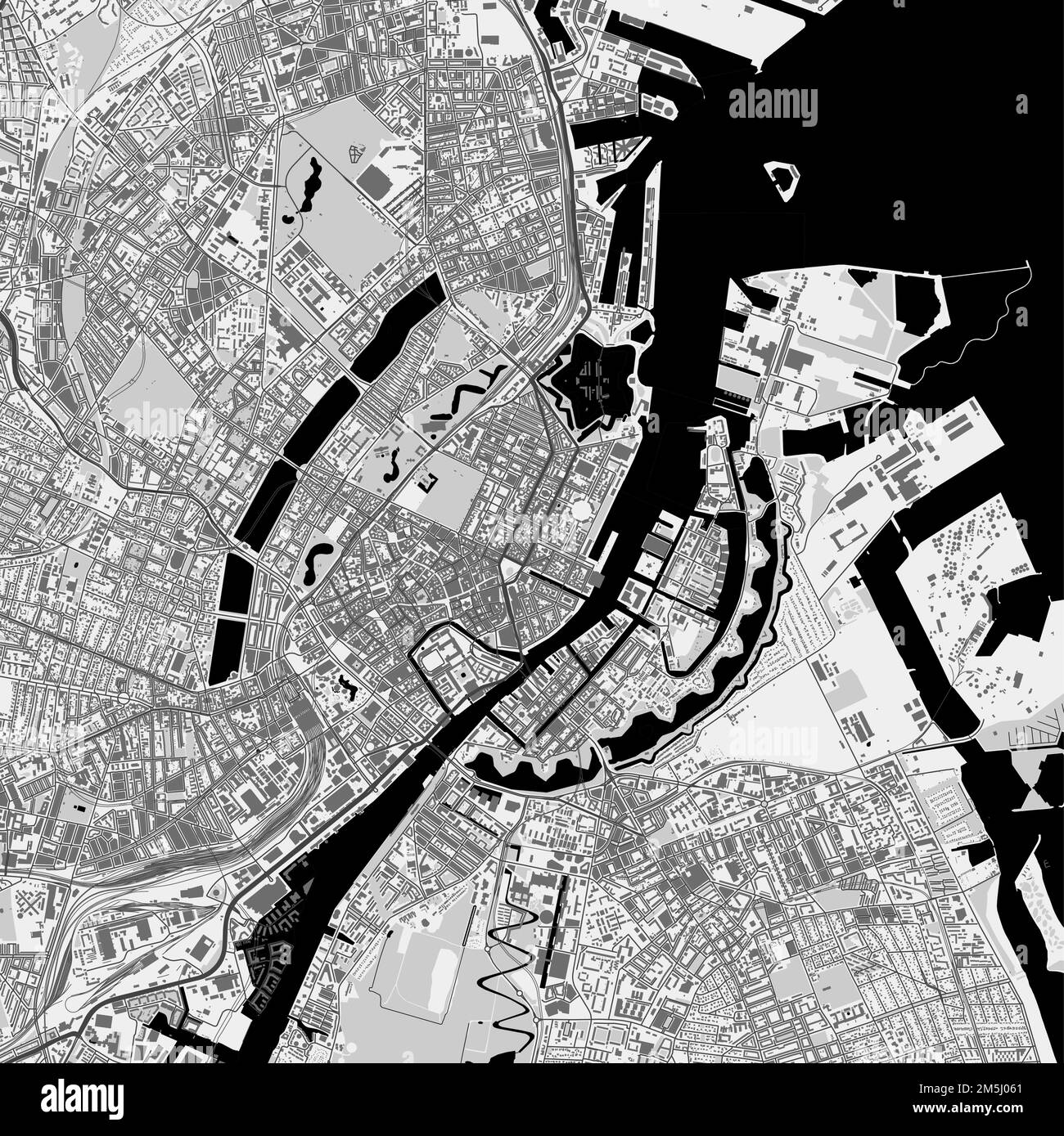 Urban city vector map of Copenhagen. Vector illustration, Copenhagen map grayscale black and ...