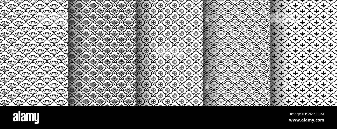 Traditional chinese seamless pattern set. Black white asian luxury ...