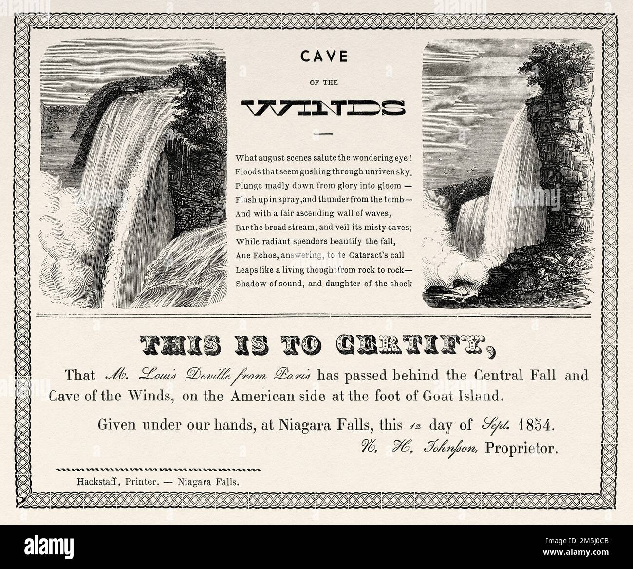 The Falls of Niagara. Certificate issued by the guardian of the Cave of ...