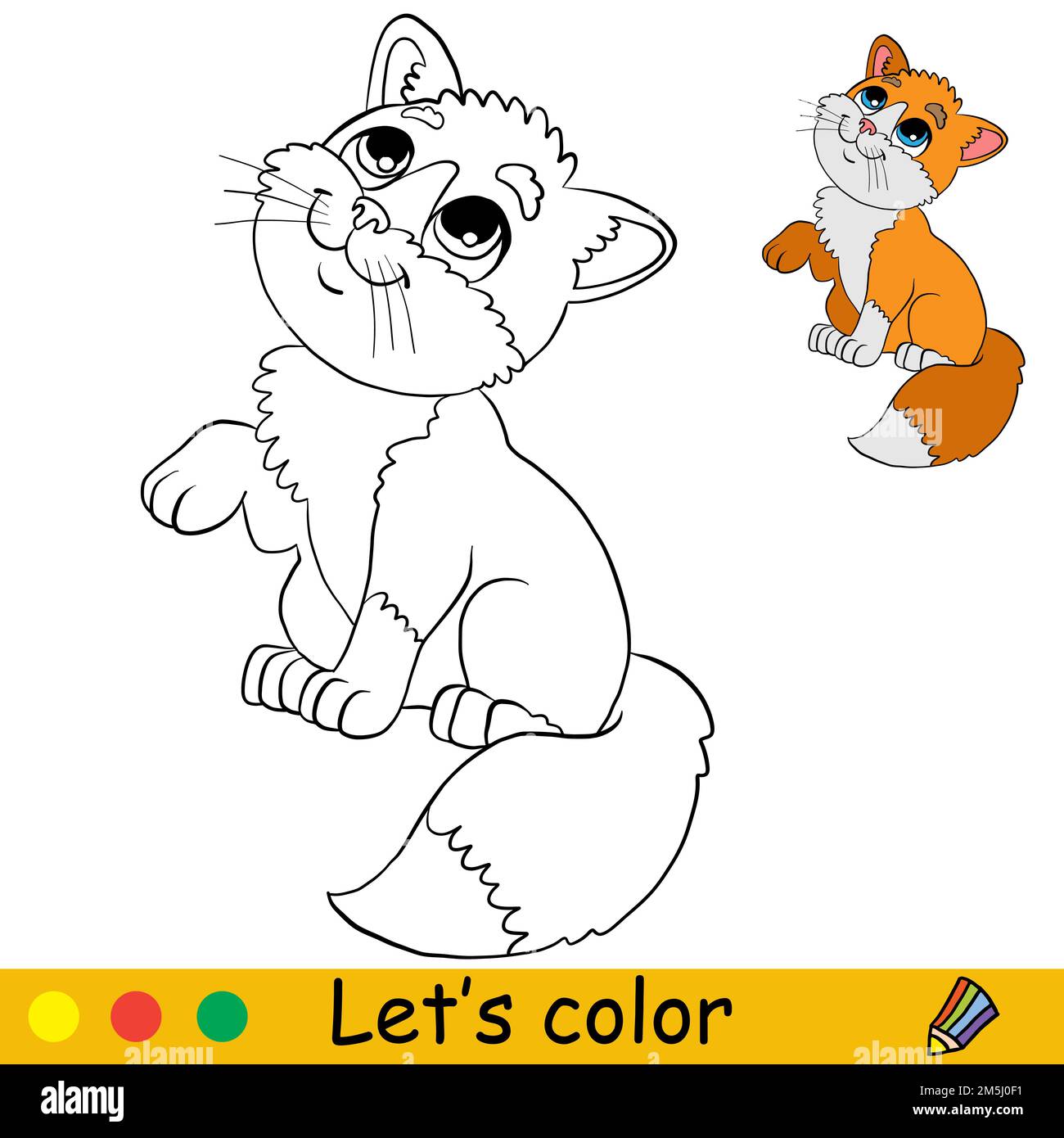 Cute happy cartoon cat character. Coloring book page with color ...