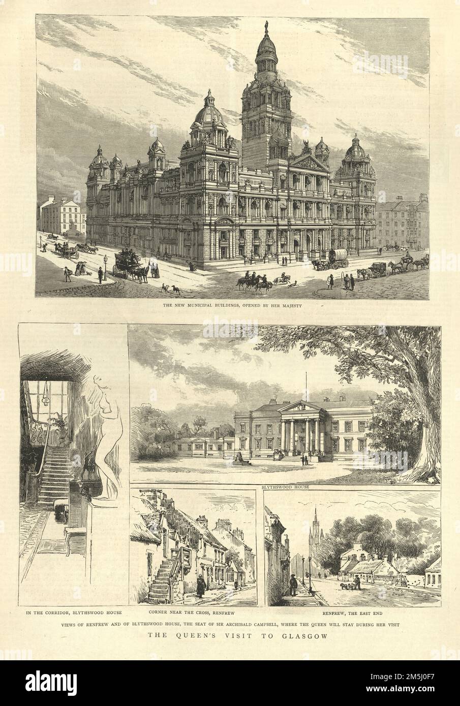 Vintage illustration of Queen Victoria's visit to Glasgow, 1888, 19th ...