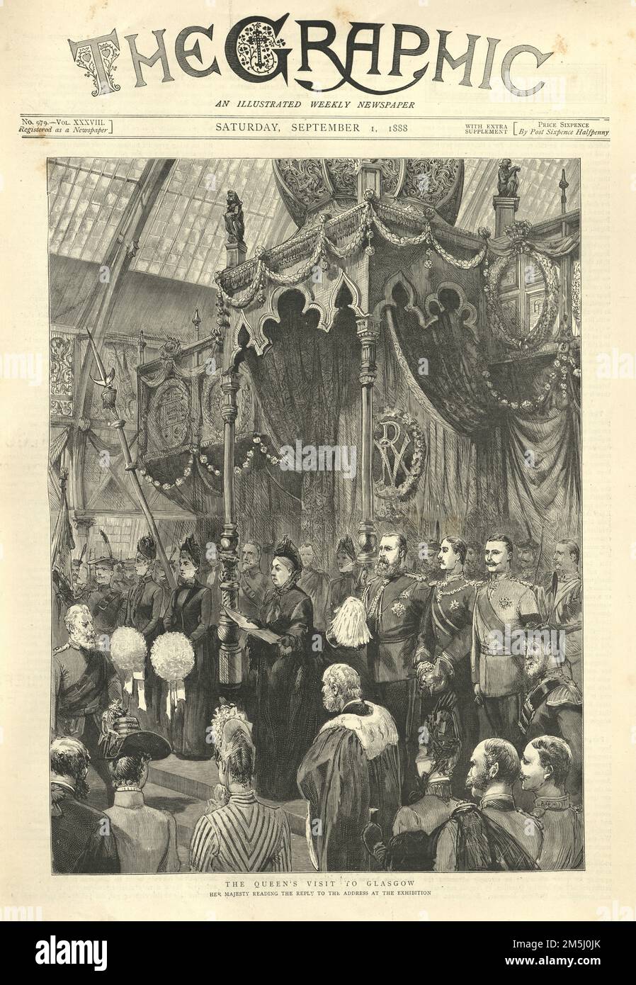 Vintage illustration Queen Victoria's visit to Glasgow, Scotland, 1888 ...