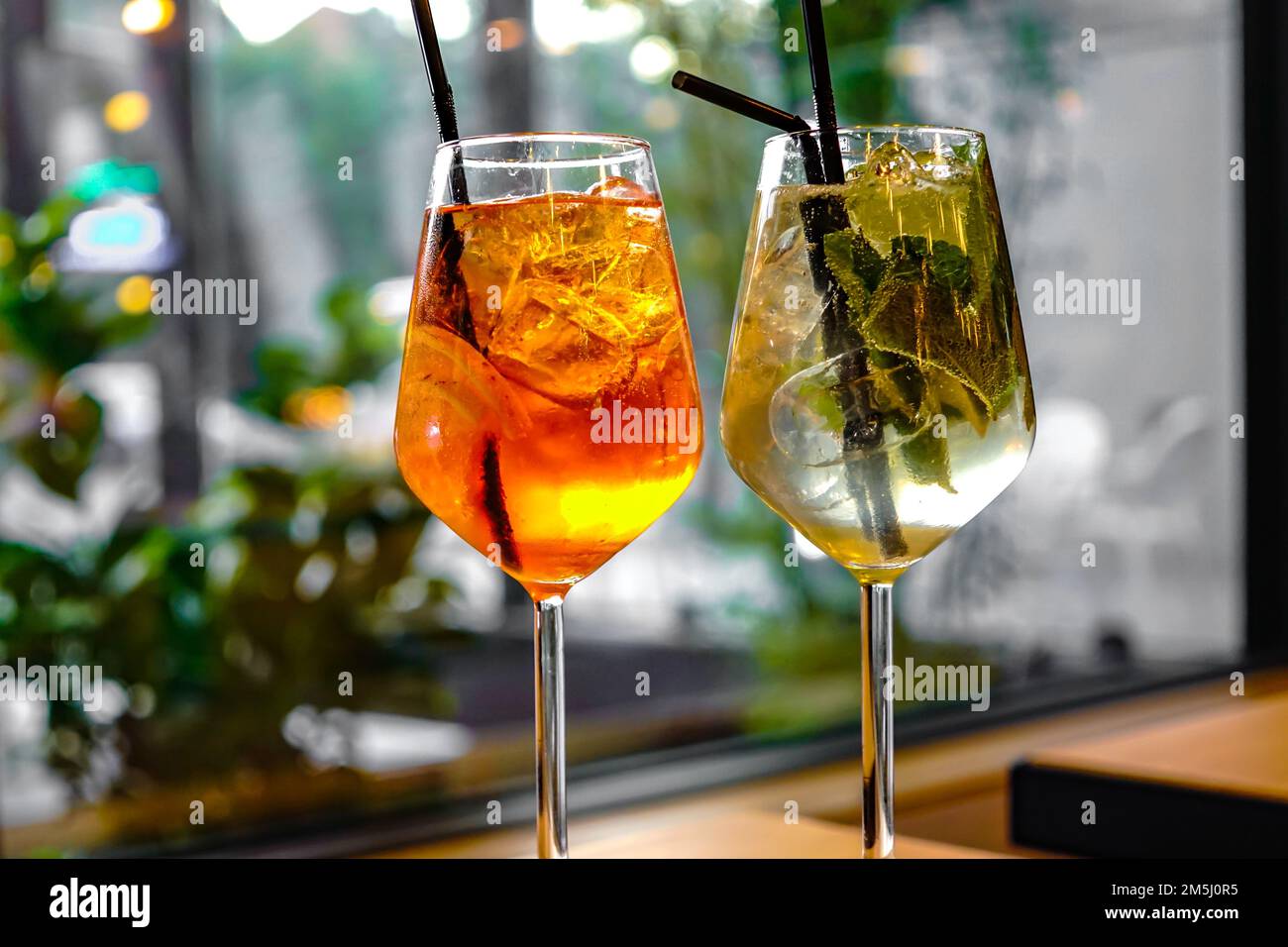 A closeup shot of an Aperol Spritz and a Hugo Cocktail Stock Photo - Alamy
