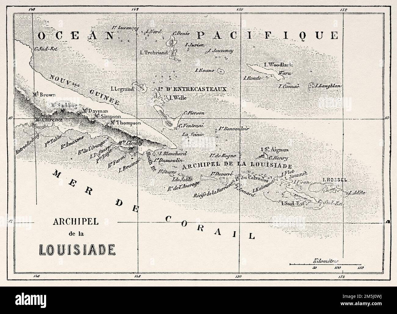 Old map of the Louisiades Archipelago, Papua New Guinea. Shipwreck and ...
