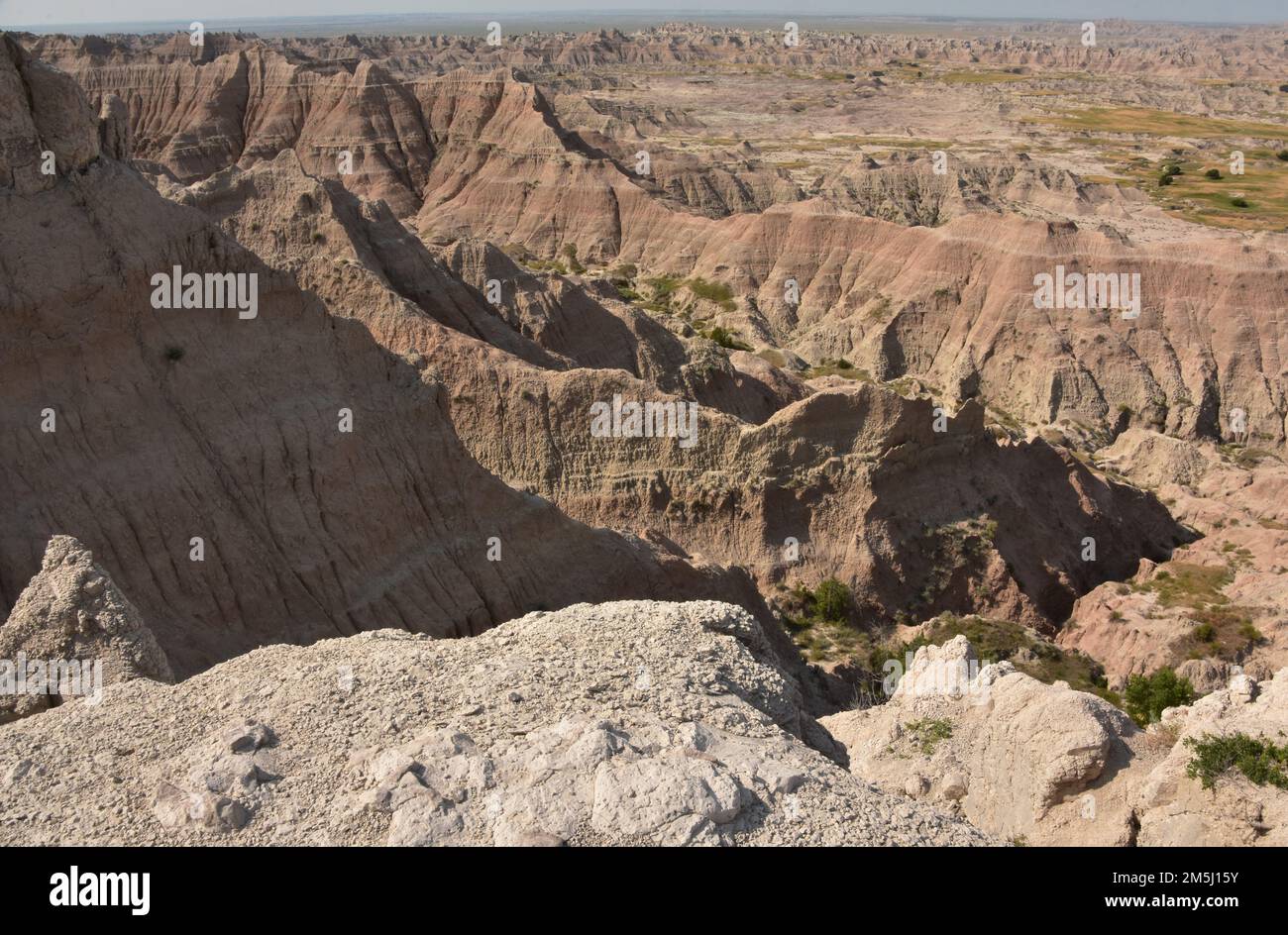 Looking down into the valley of the badlands in South Dakota Stock ...