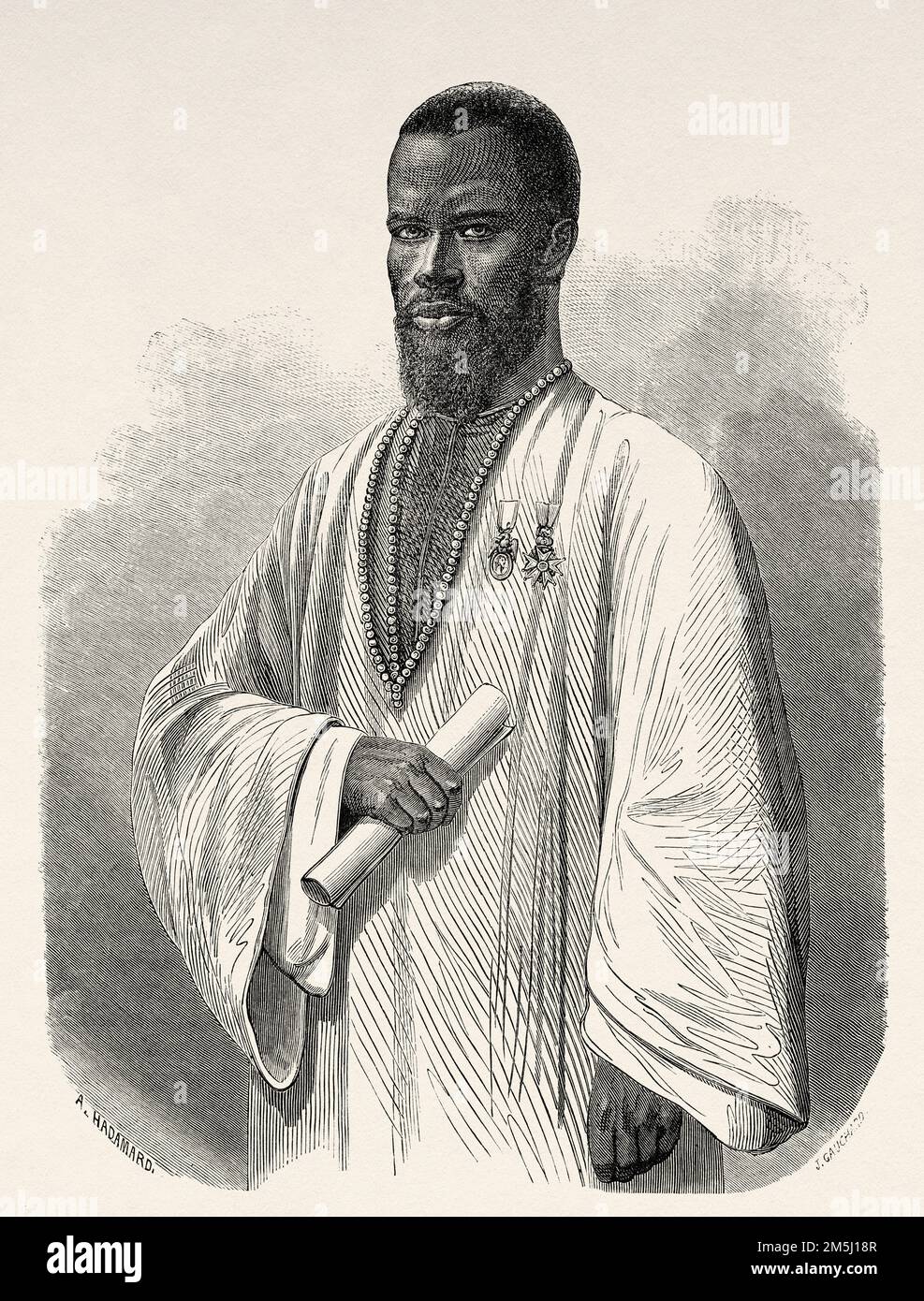 Portrait of Hadji Moktar Bou el Mogdad in traditional white clothes and ...