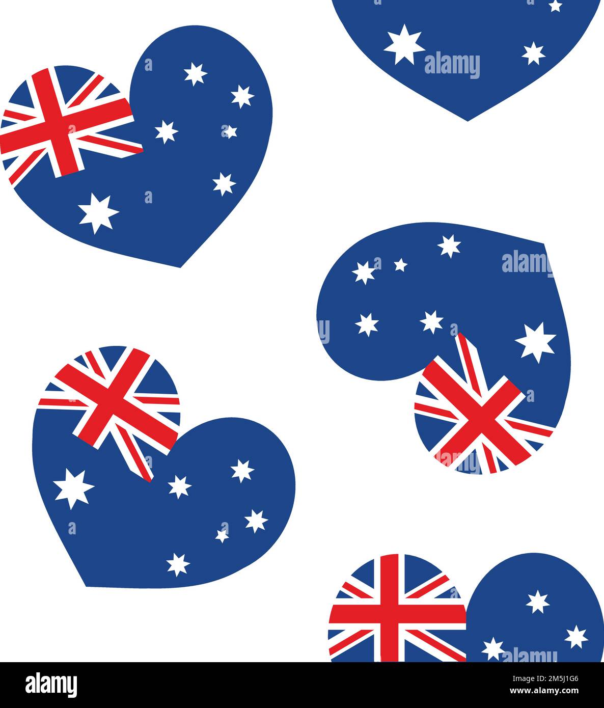 Vector seamless pattern of flat Australian flag heart isolated on white ...