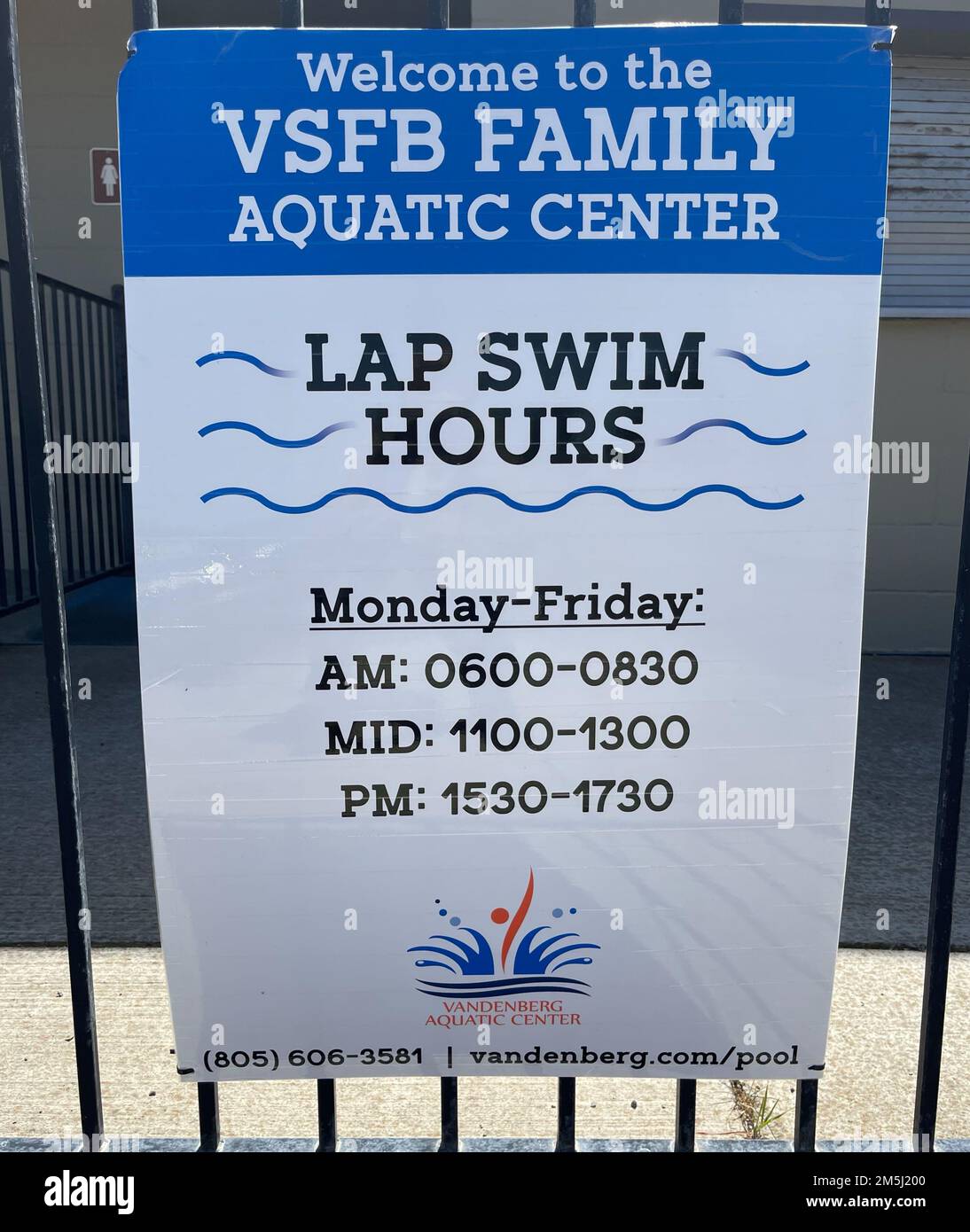 The sing shows the schedule hours the pool is open for lap swimming at ...
