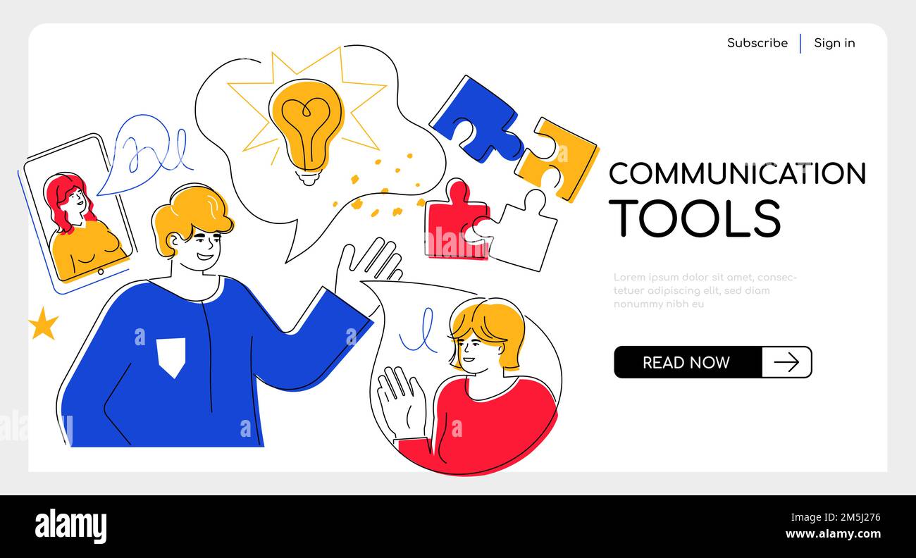 Communication tools - modern colorful flat design style web banner ...