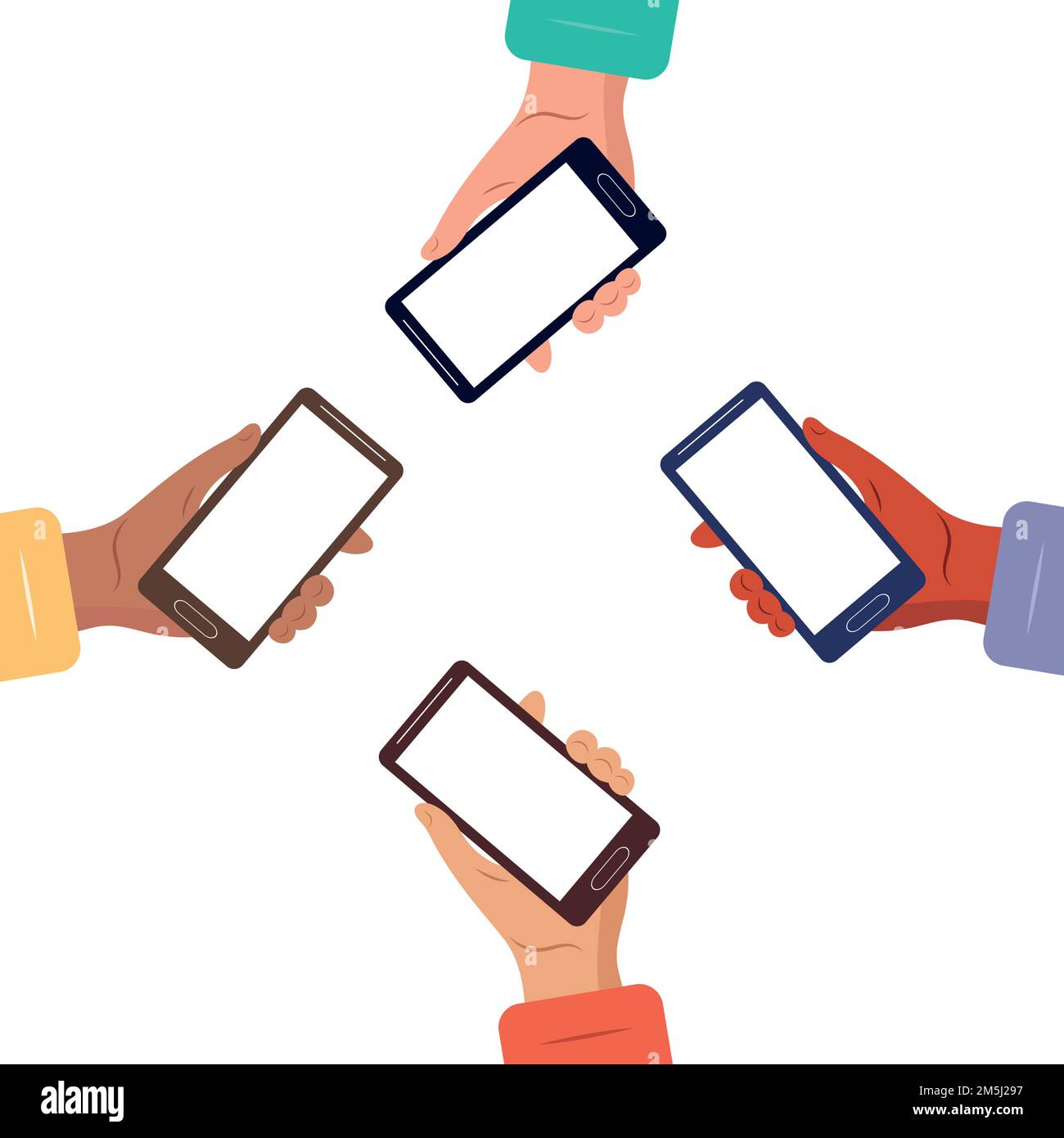 Hands with phones. Information and actions on the Internet.Vector Stock ...