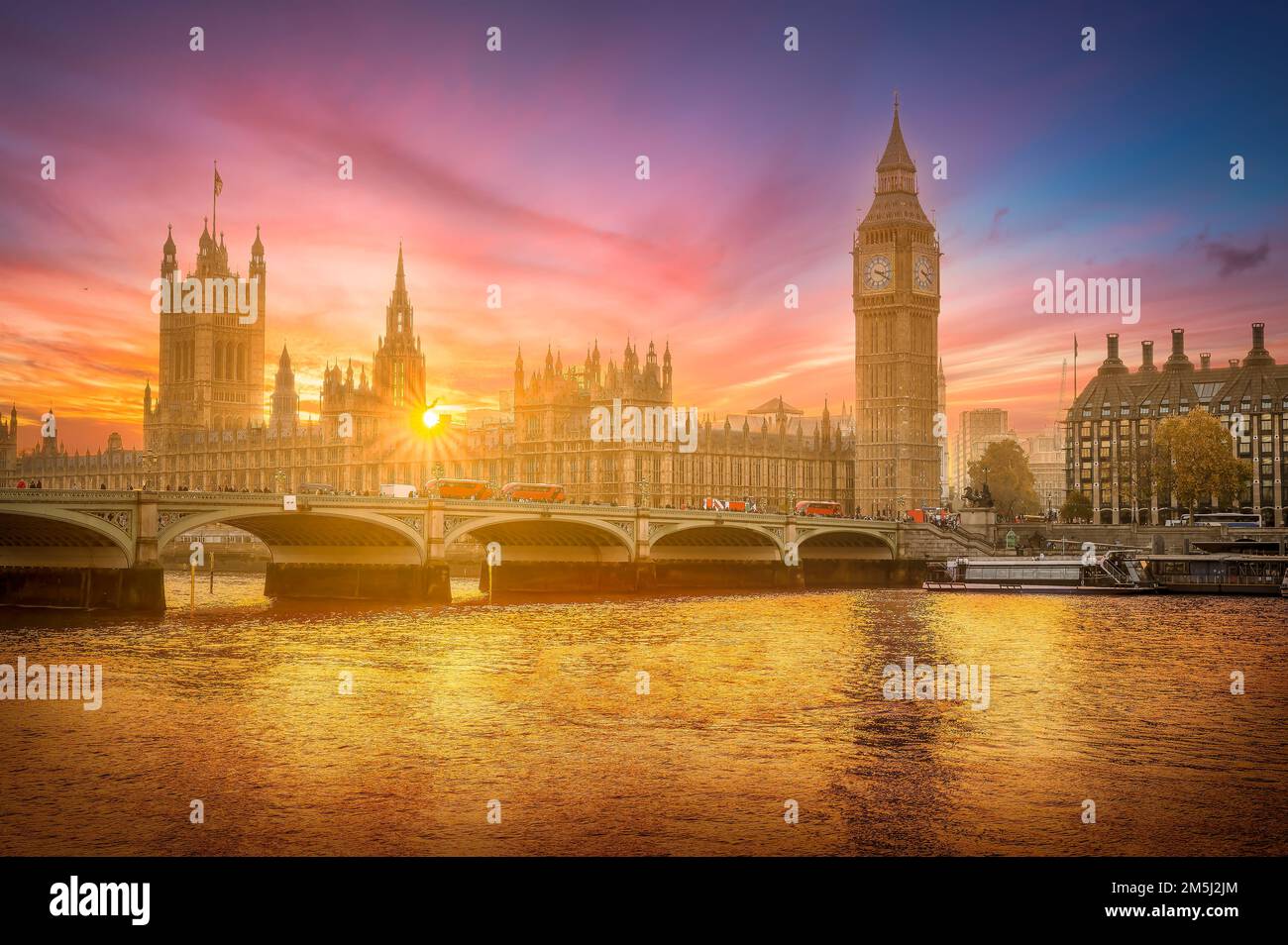 Landscape with Big Ben and Westminster palace at sunset in London ...