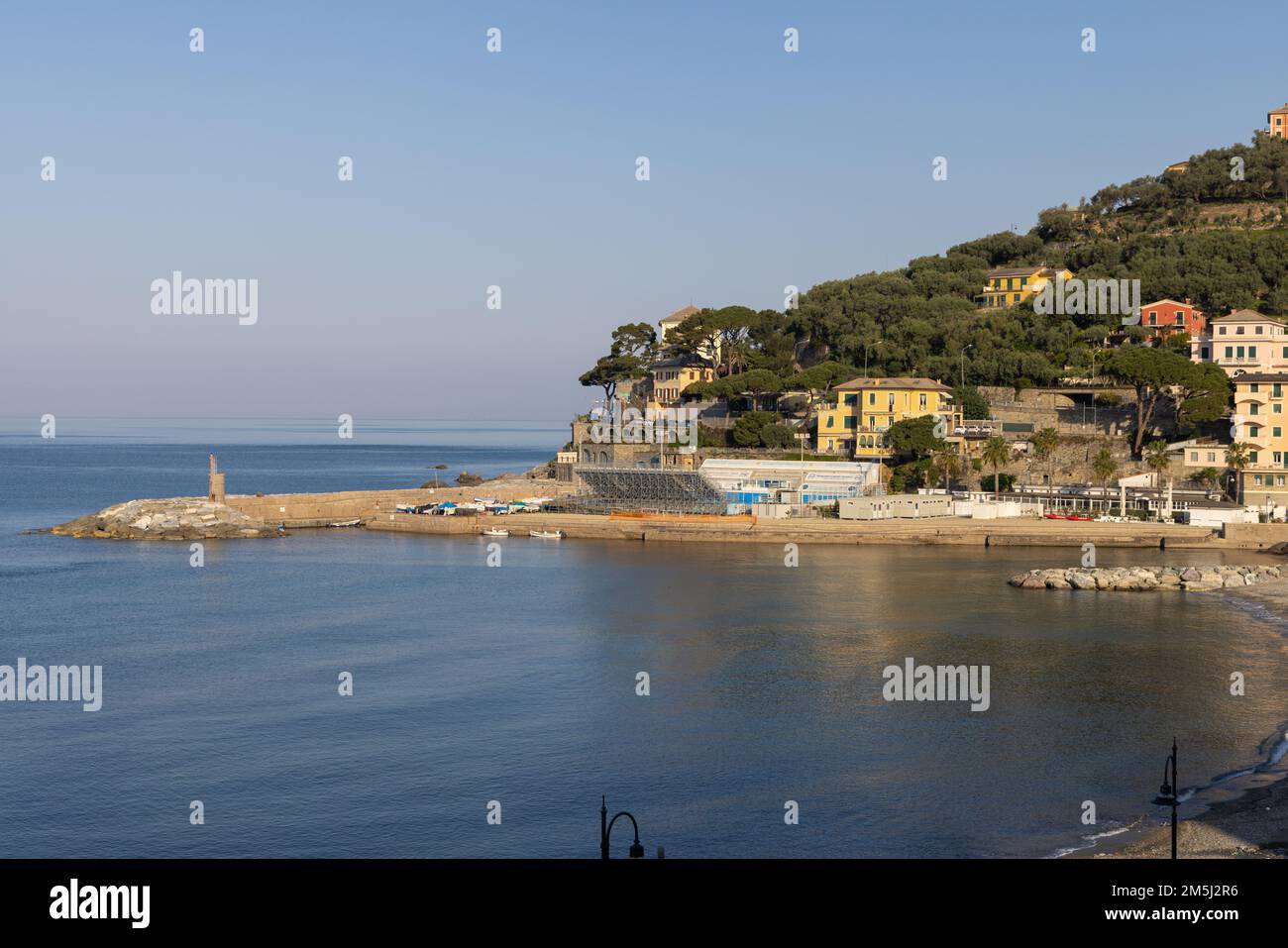 Aerial view of Recco beach and sea. Recco is a comune in the ...
