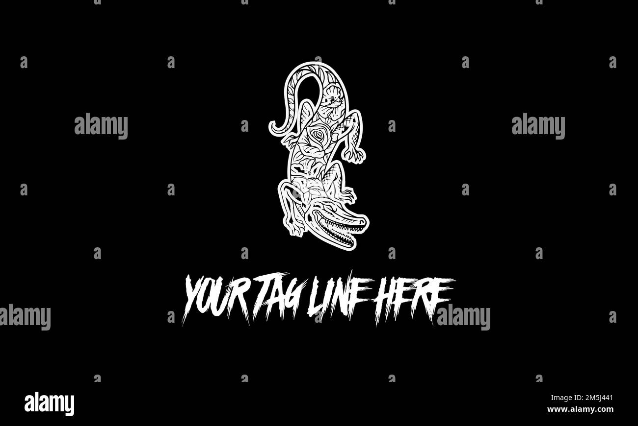 A sign with Your Tag Line Here text with a creature above, over a grey ...