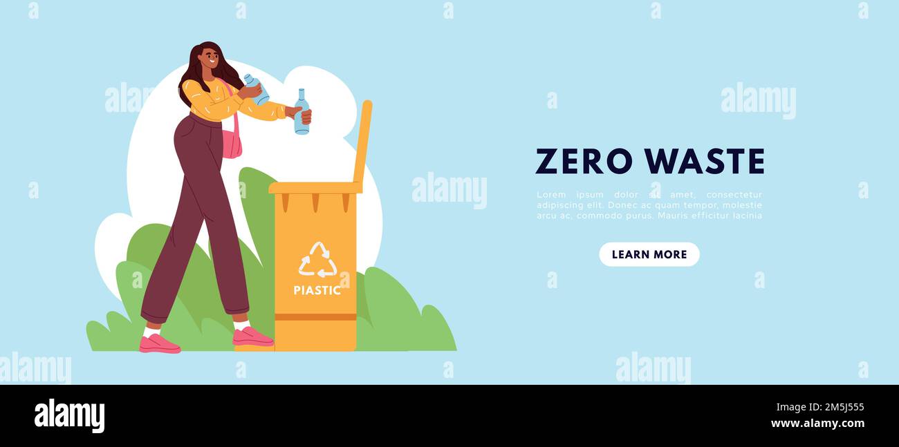 Zero waste life concept. Woman sorting waste to garbage containers for ...