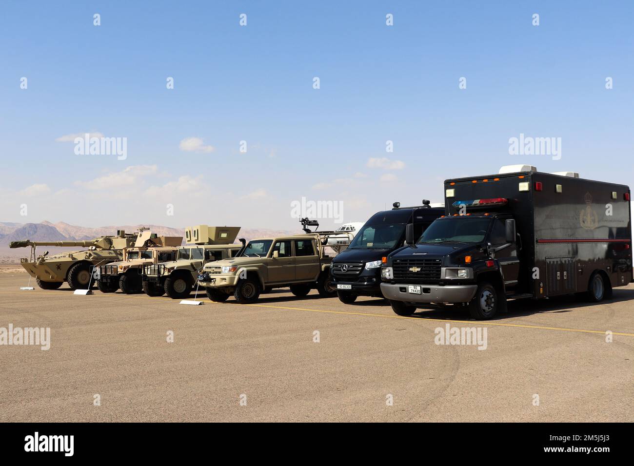Aqaba, Jordan - 2022 : Jordanian armored and military vehicles - black cars (Sofex 2022 Stock ...