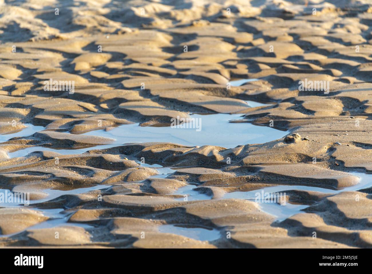 Water disappearing in sand on the beach, global warming, water shortage ...
