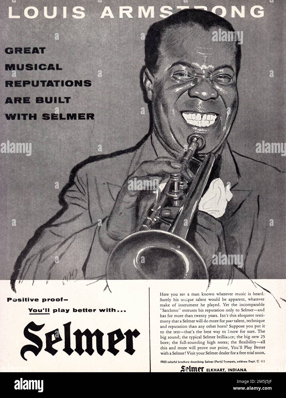A advertisement for Selmer trumpets by jazz legend, Louis Armstrong ...