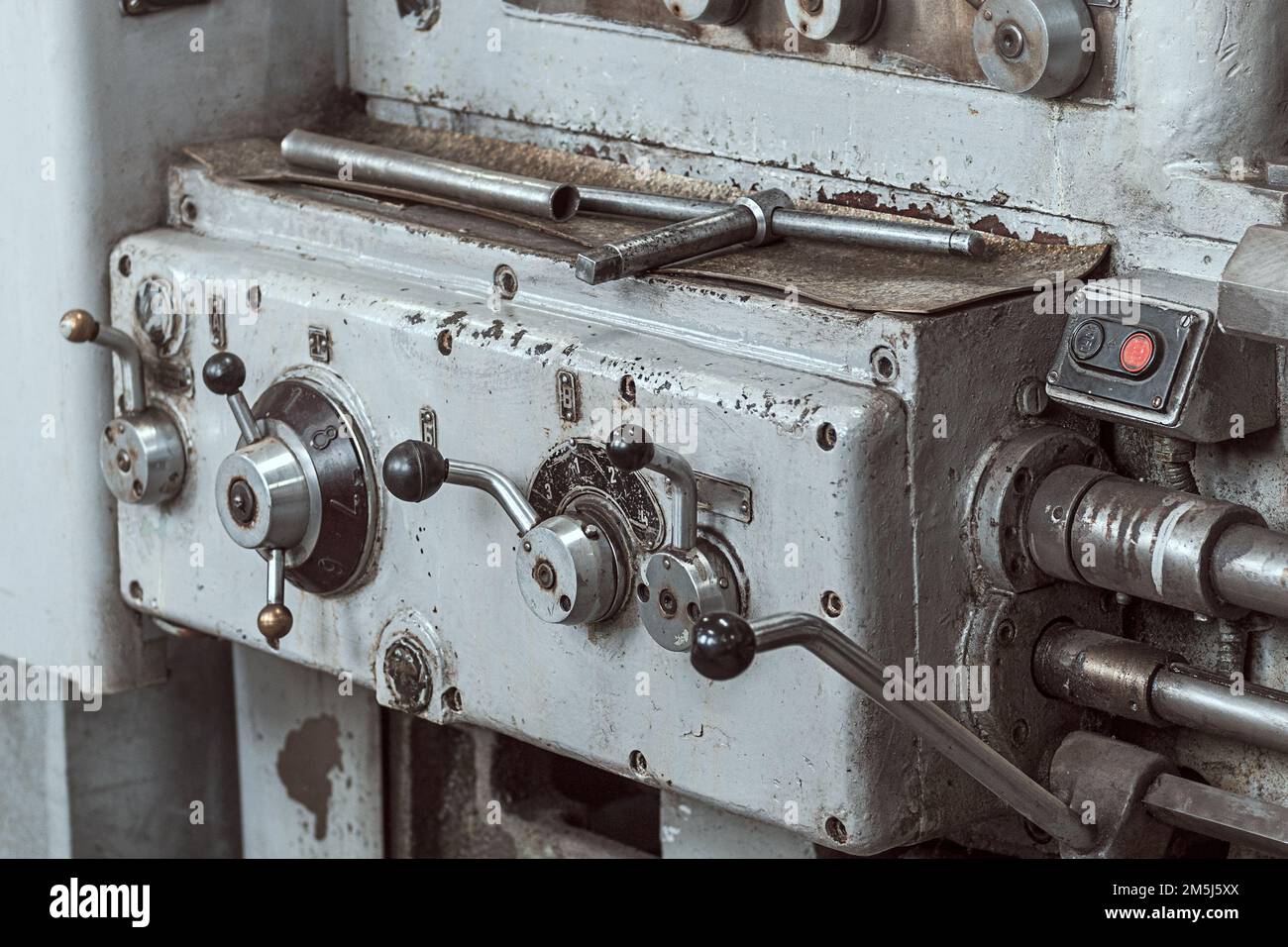 Old lathe for metal processing. Type of metal machine parts in lathe ...