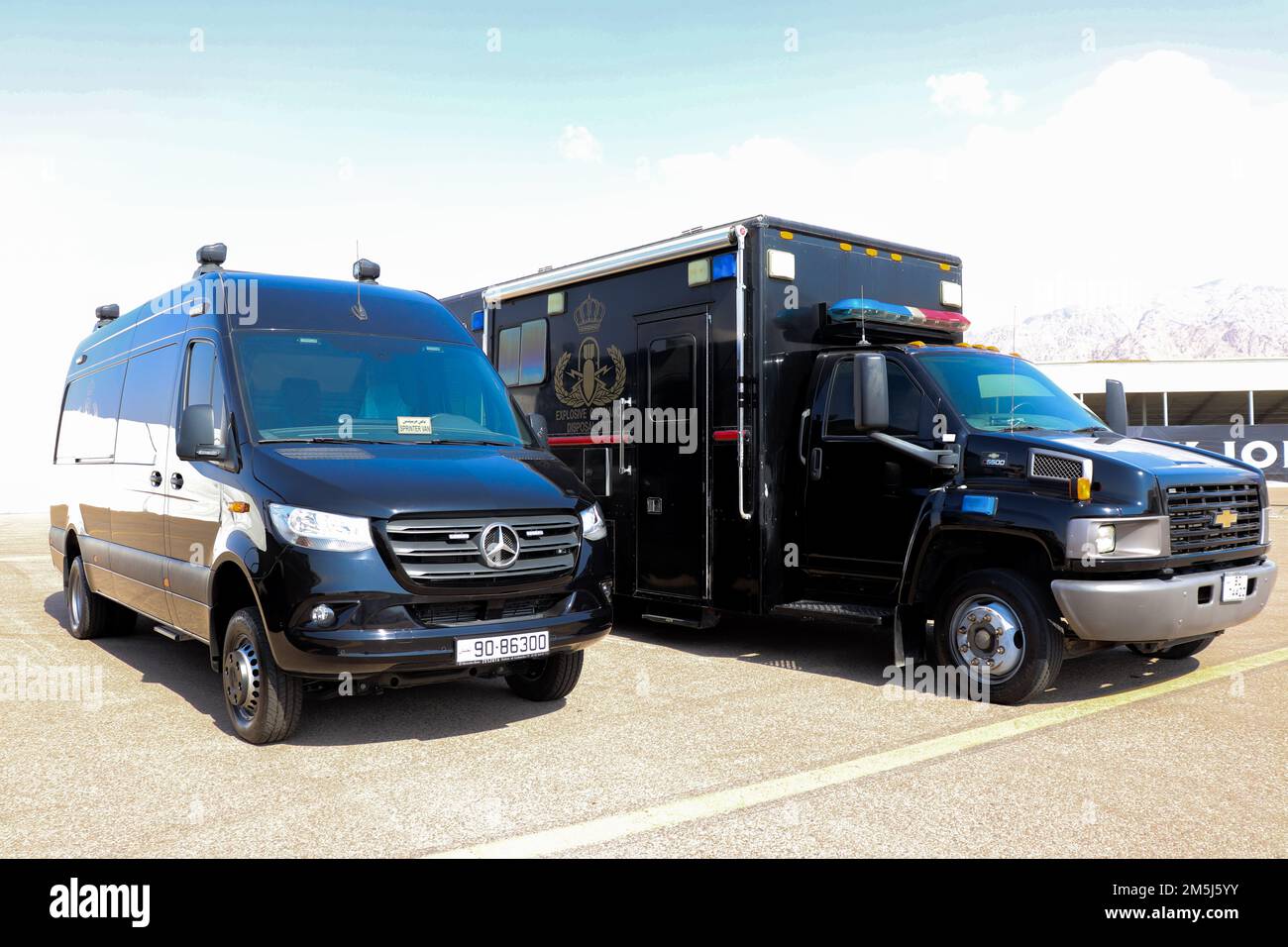 Aqaba, Jordan - 2022 : Jordanian armored and military vehicles - black ...