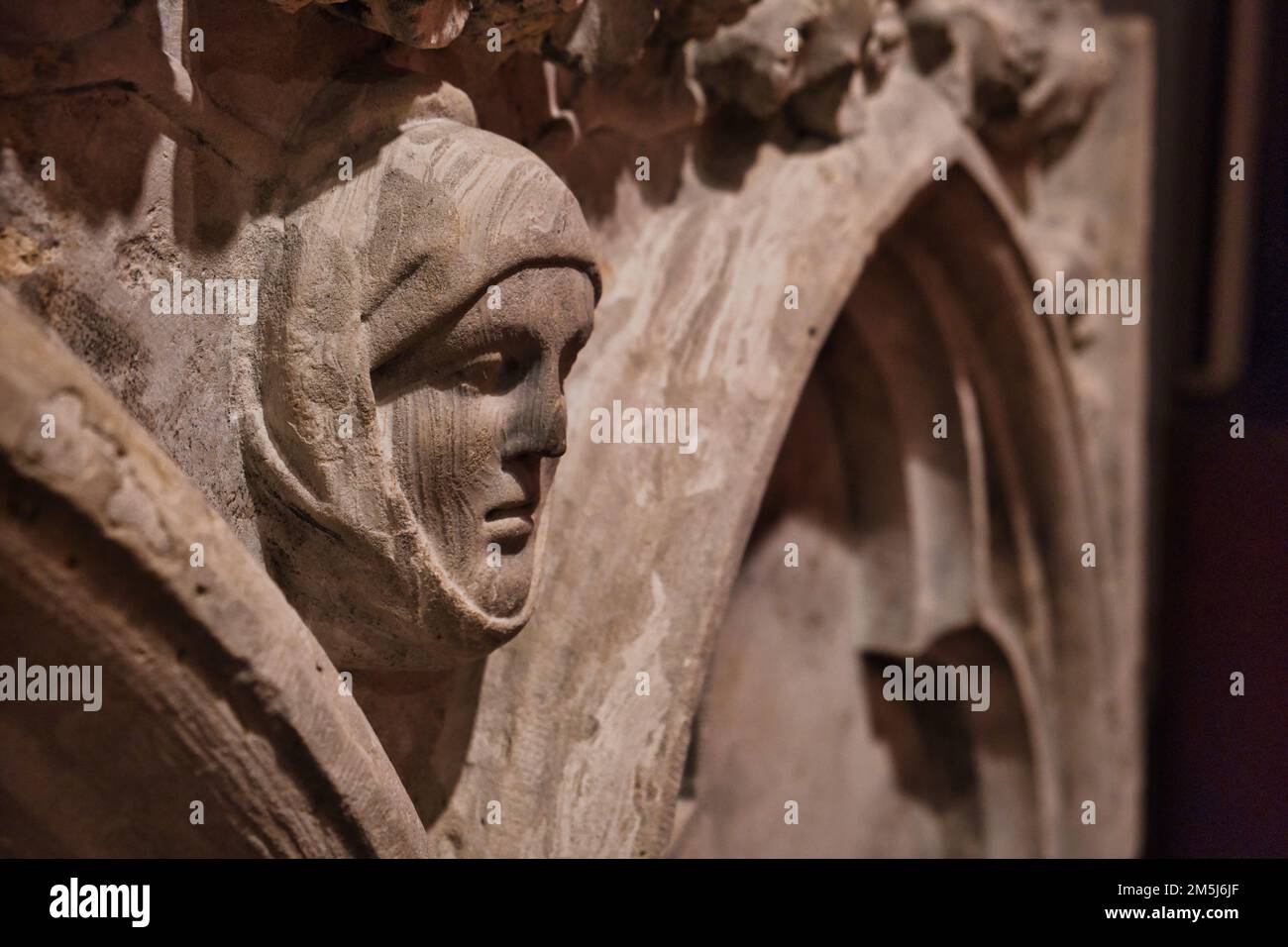 Close up of a decoration of a gothic mullioned window inside the ...