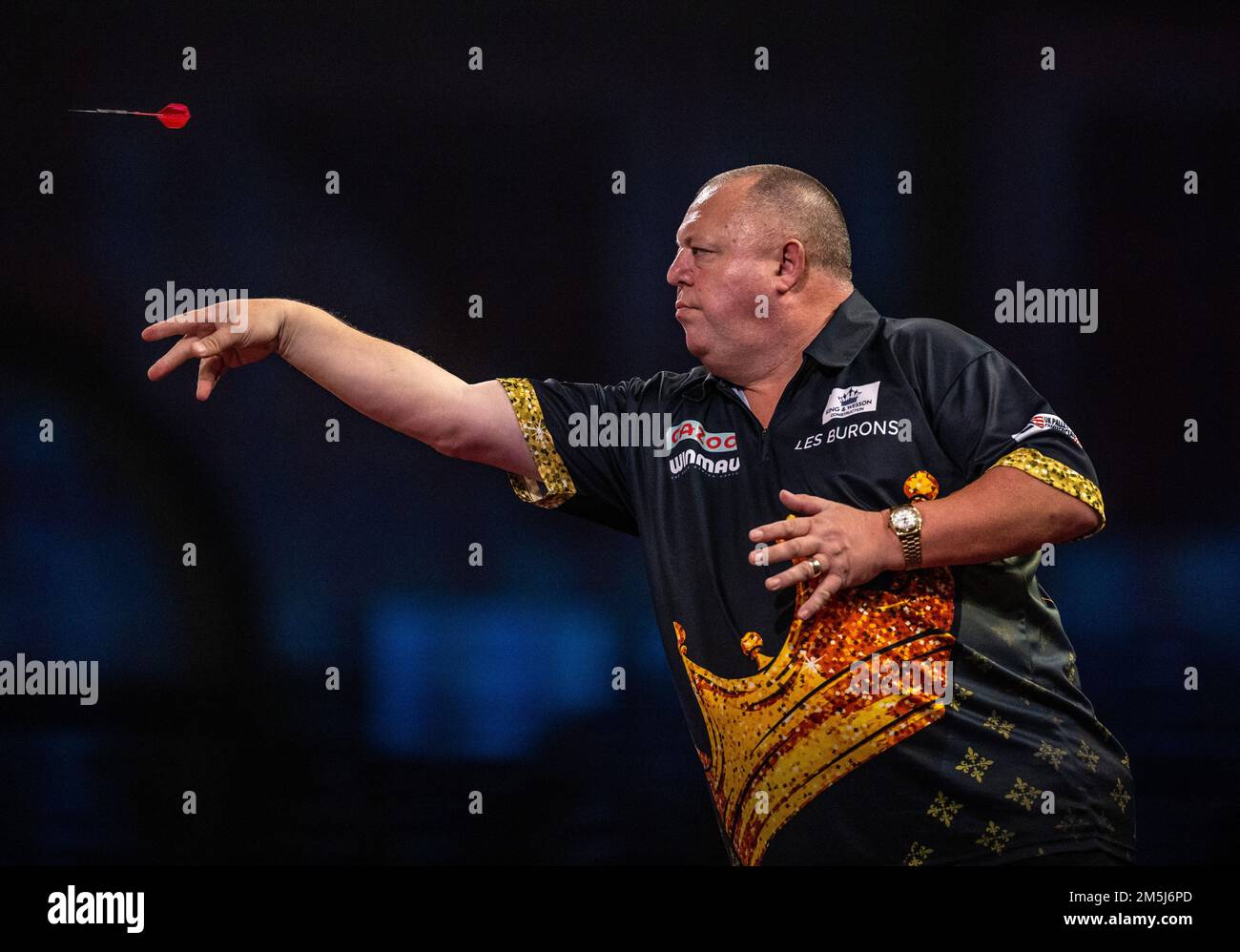 Mervyn King in action during day twelve of the Cazoo World Darts ...