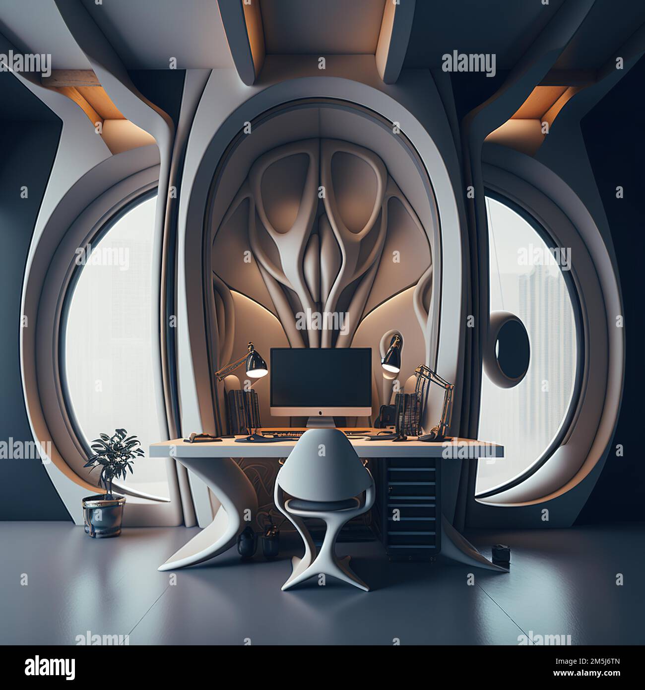 Futuristic Designer Office with Sleek Architecture and Modern Design in ...