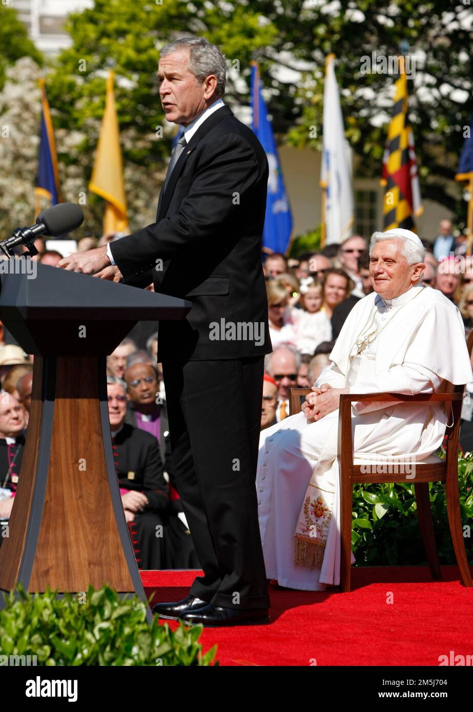 United States President George W. Bush, left, speaks as Pope Benedict ...