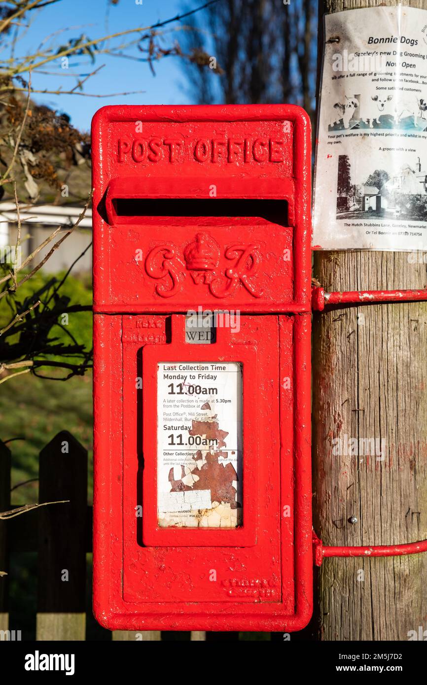 GR letter box attached to a telegraph pole in Red Lodge, Suffolk,UK ...