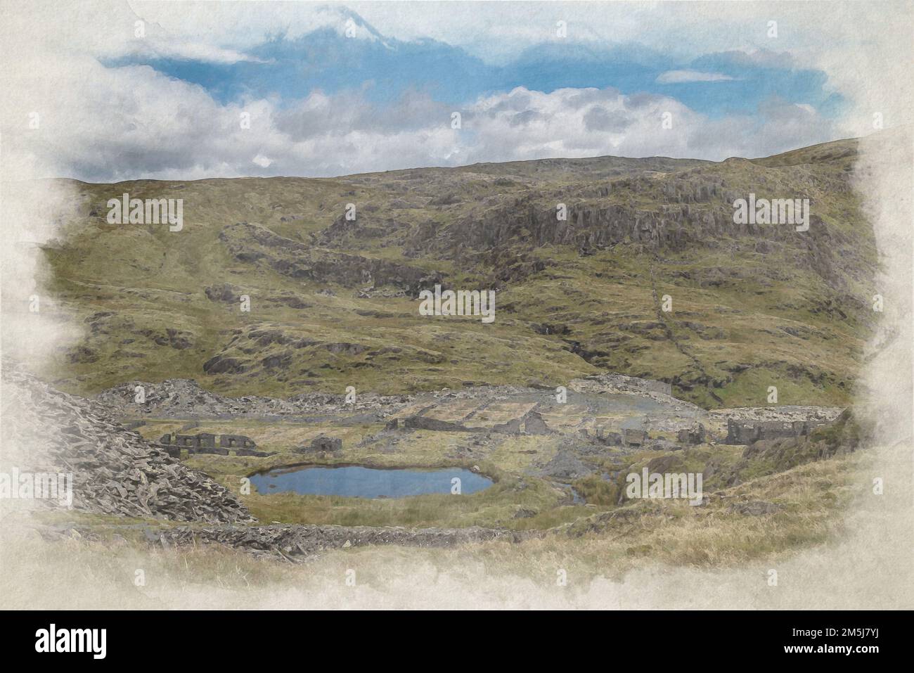 Digital watercolor painting of the abandoned Cwmorthin Slate Quarry at ...