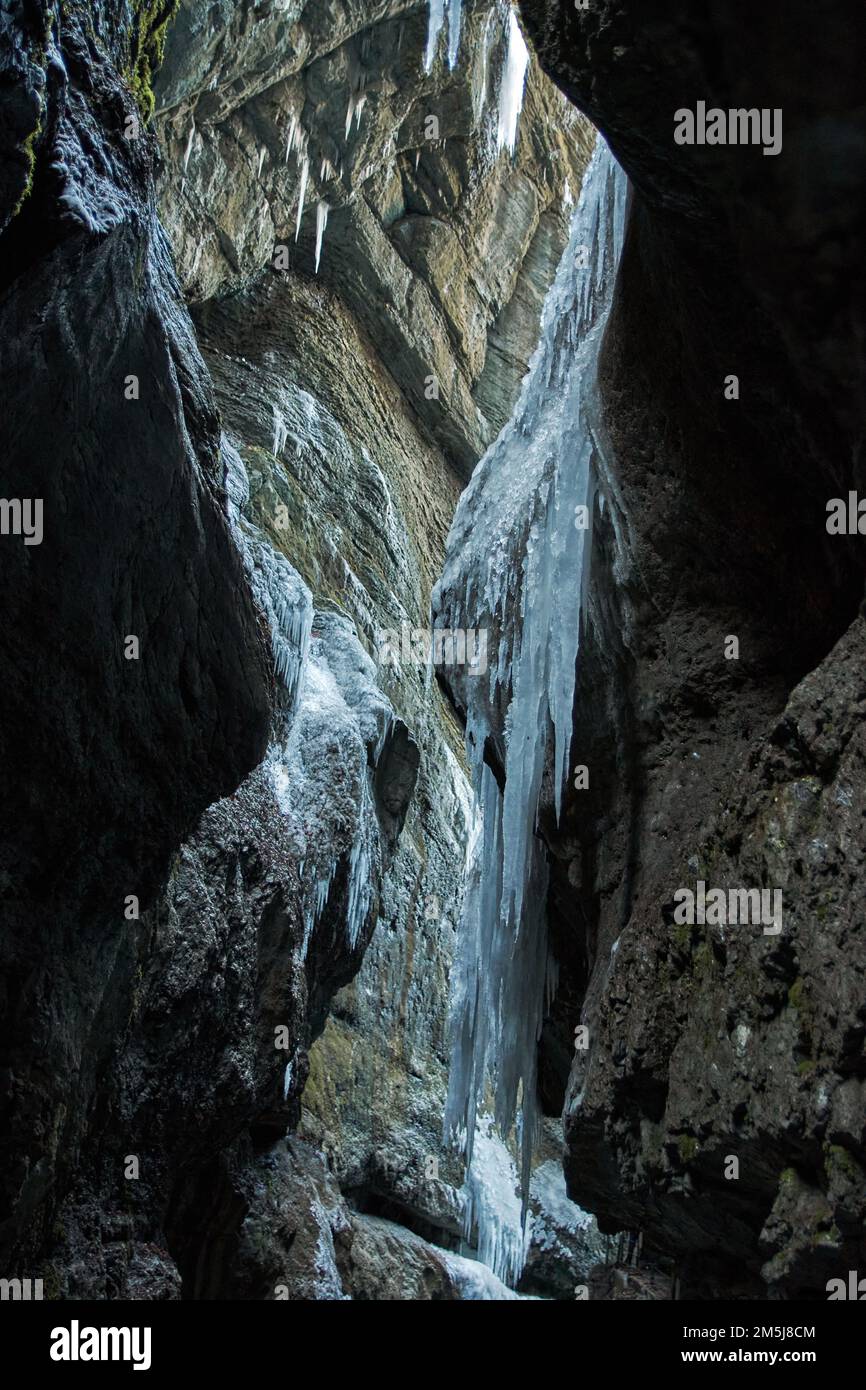 The Partnacklamm Gorge in Garmisch-Partenkirchen, Germany with ice ...