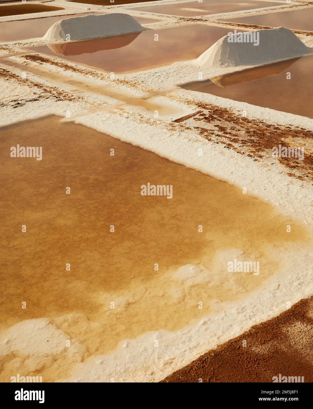 A vertical shot of Faro salt flats, where sea salt is made and ...